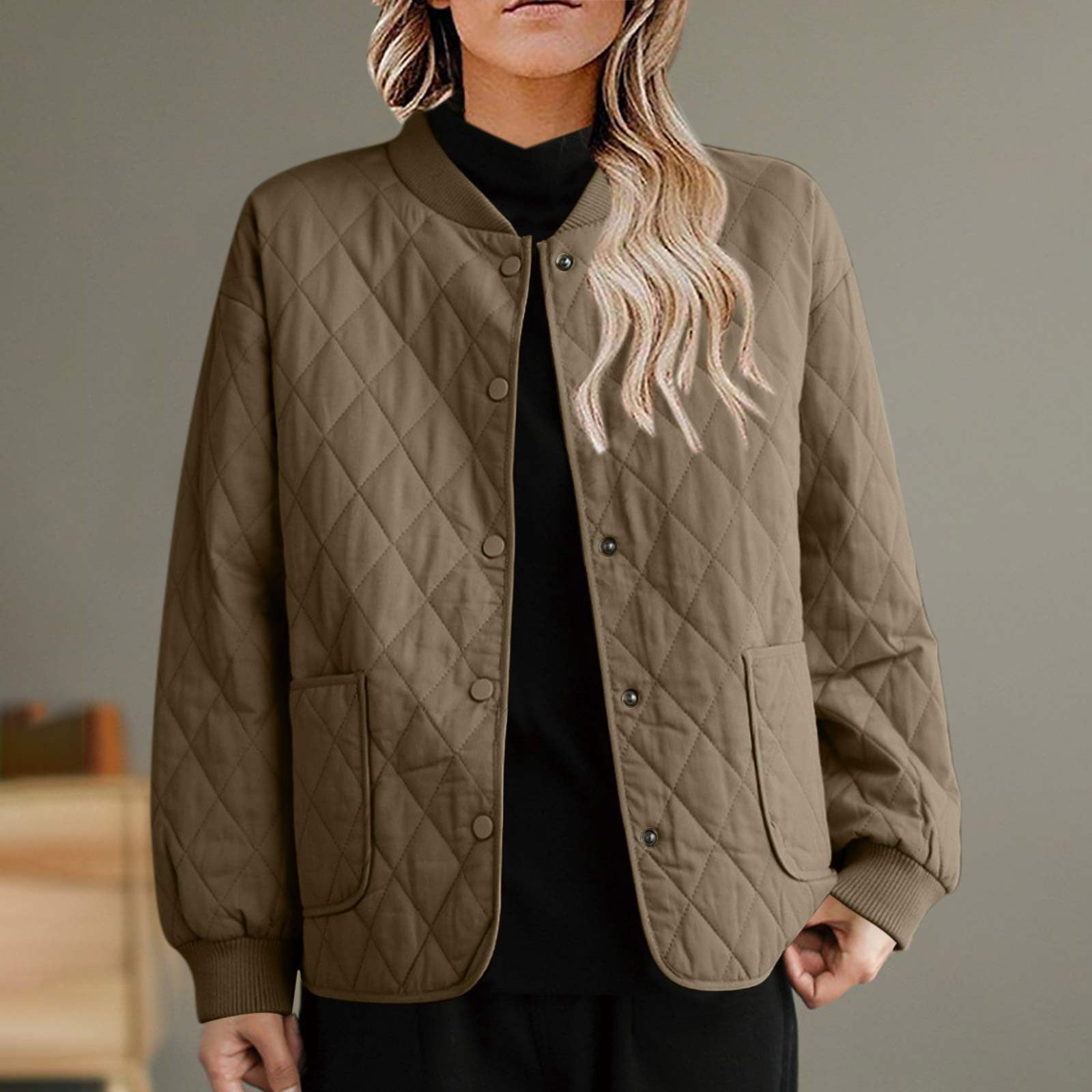 cllios Quilted Jackets for Women Long Sleeve Button Down Diamond Puffer ...