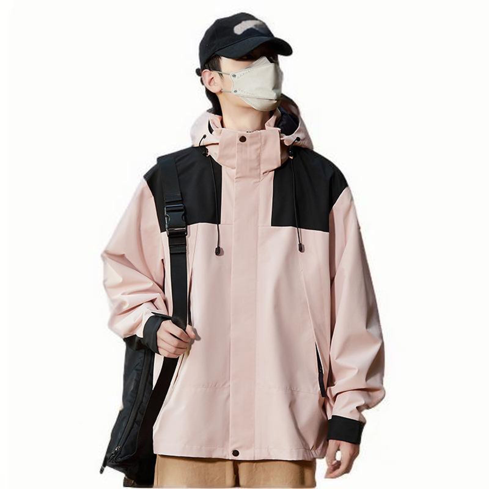 cllios Rain Jackets Men Waterproof Hooded Jacket Trendy Color Block ...