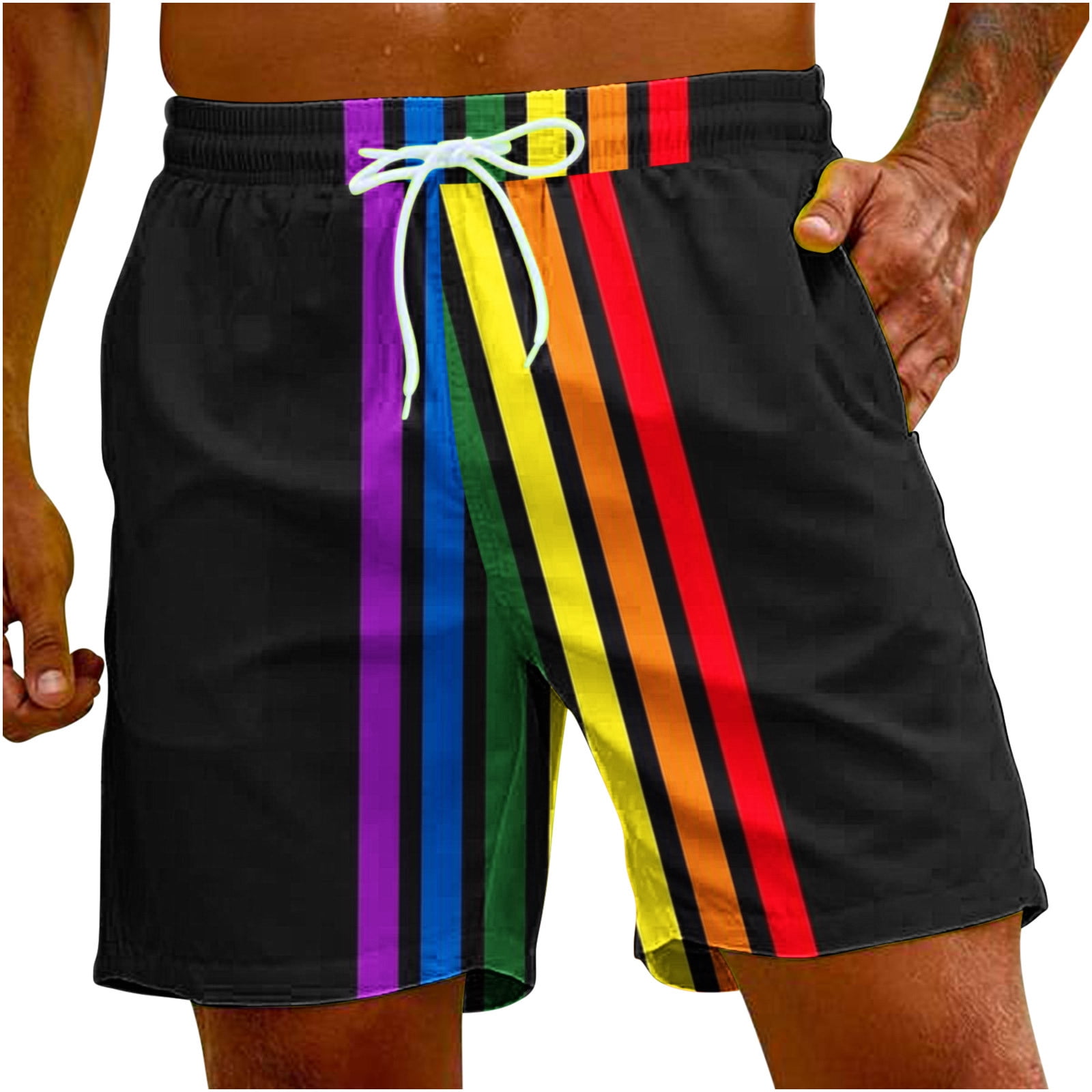 Cllios Rainbow Pride Month Mens Quick Dry Short Swim Trunks With Mesh