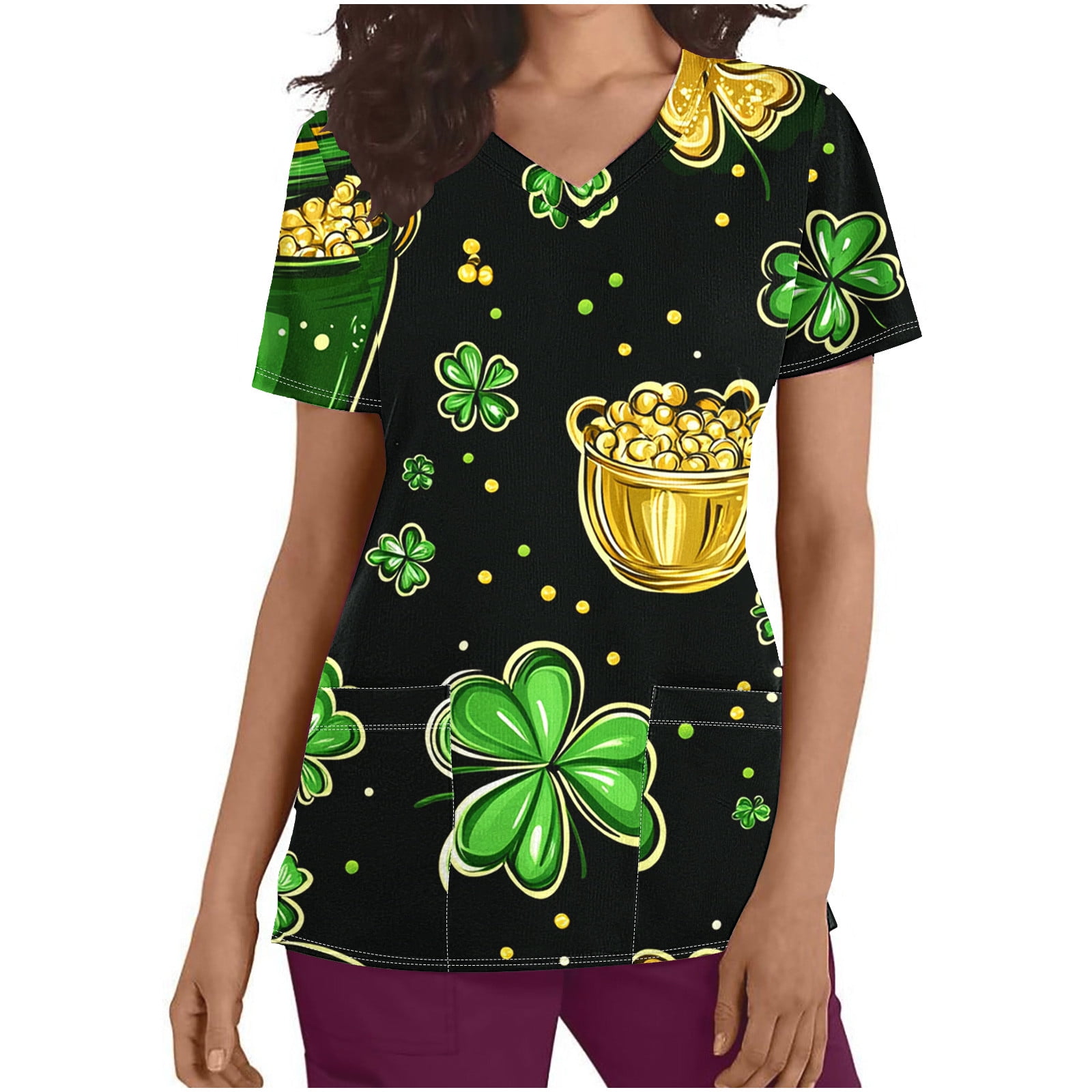 cllios Scrubs for Women St Patricks Day Shirt Women Short Sleeve Scrub ...