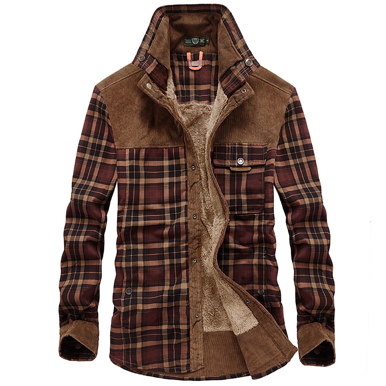 cllios Sherpa Lined Jackets for Men Plaid Fleece Shacket Jacket Slim ...