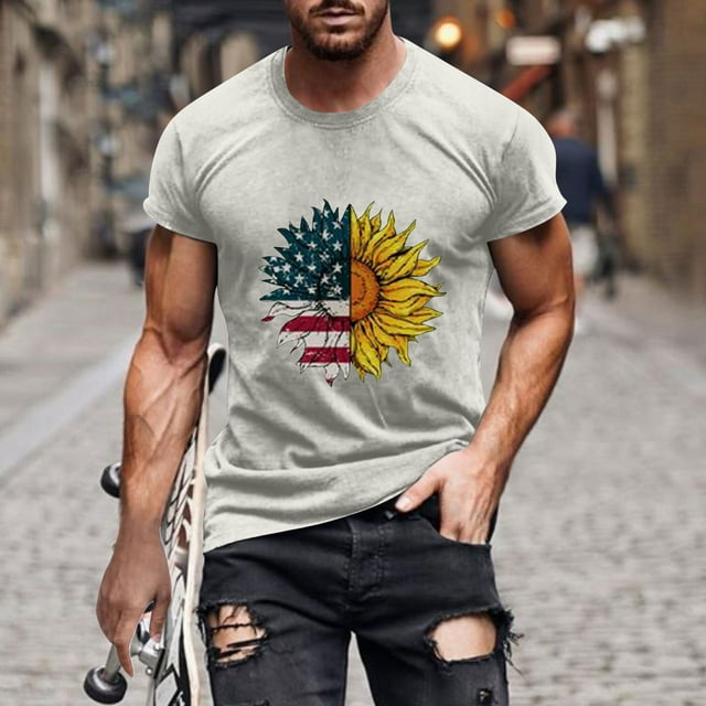 Cllios Short Sleeve Shirt Men American Flag Shirts 4th Of July