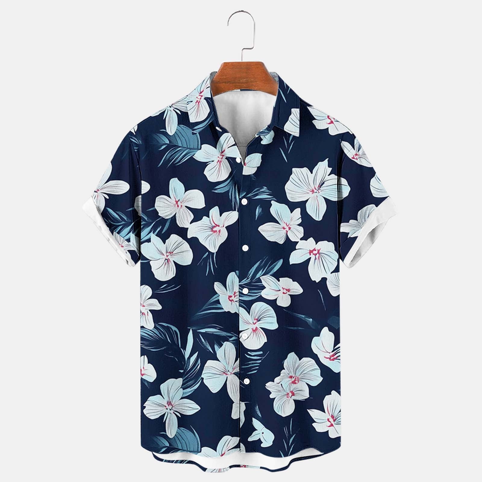 cllios Short Sleeve Shirts for Men Tropical Floral Hawaiian Shirt Vintage Bowling Tshirts Casual ...