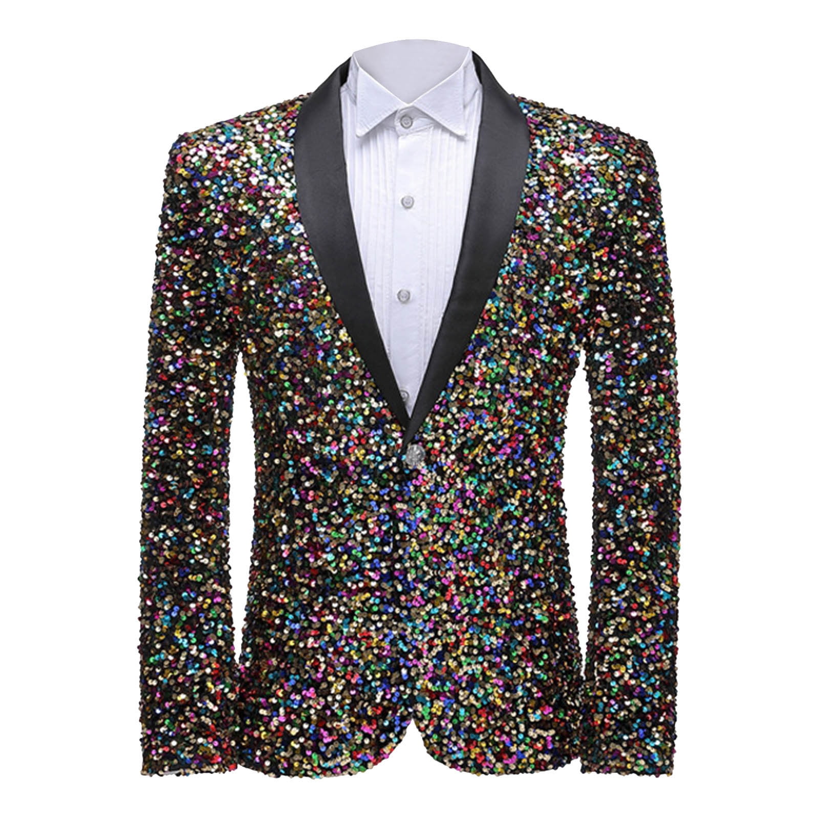 cllios Sparkly Sequin Blazers for Men Shiny Tuxedo Suit Shawl Lapel One ...