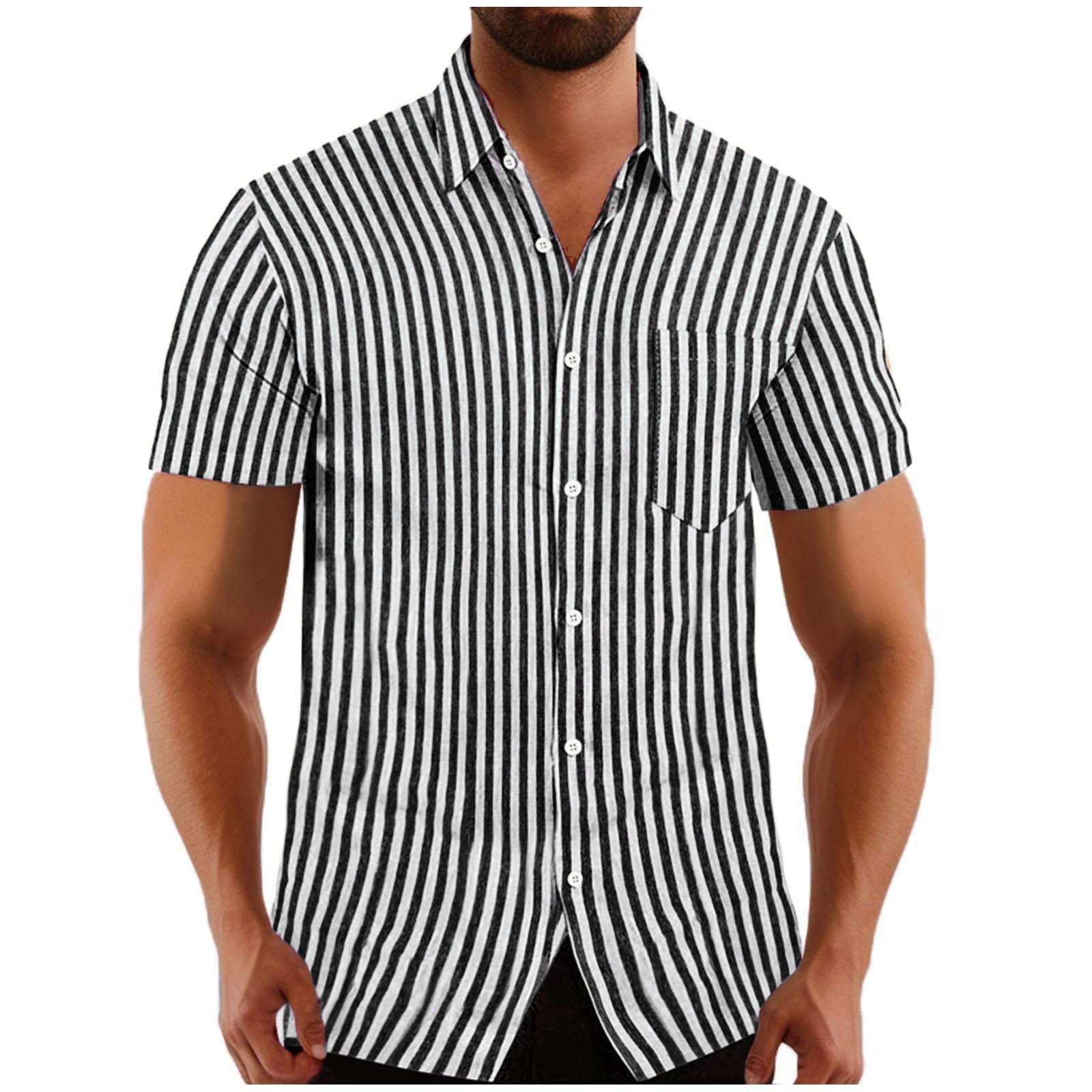 cllios Stripes Shirts for Men Casual Button Down T Shirts Loose Fit ...