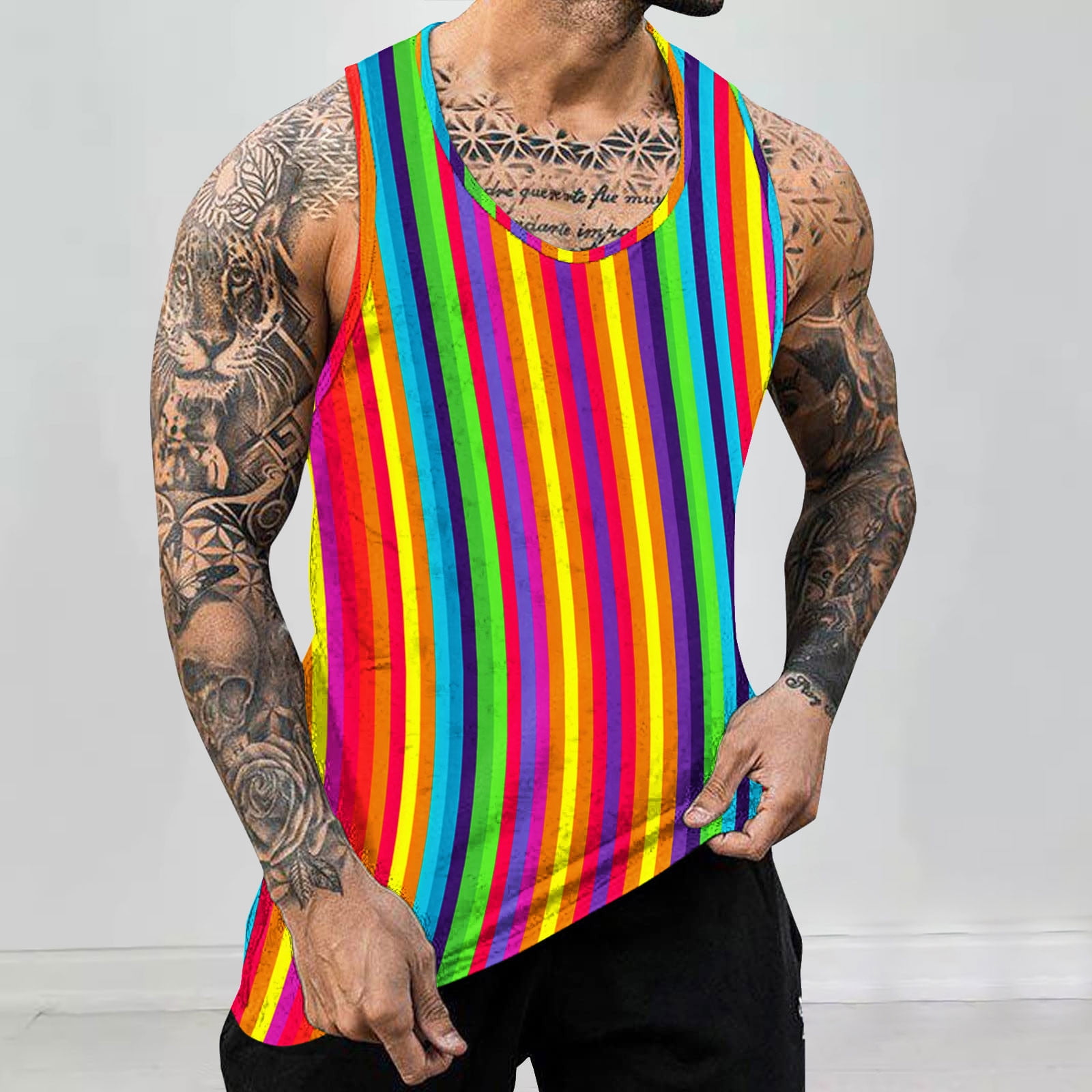 cllios Stripes Tank Tops for Men Cool Printed Graphic Sleeveless Beach ...