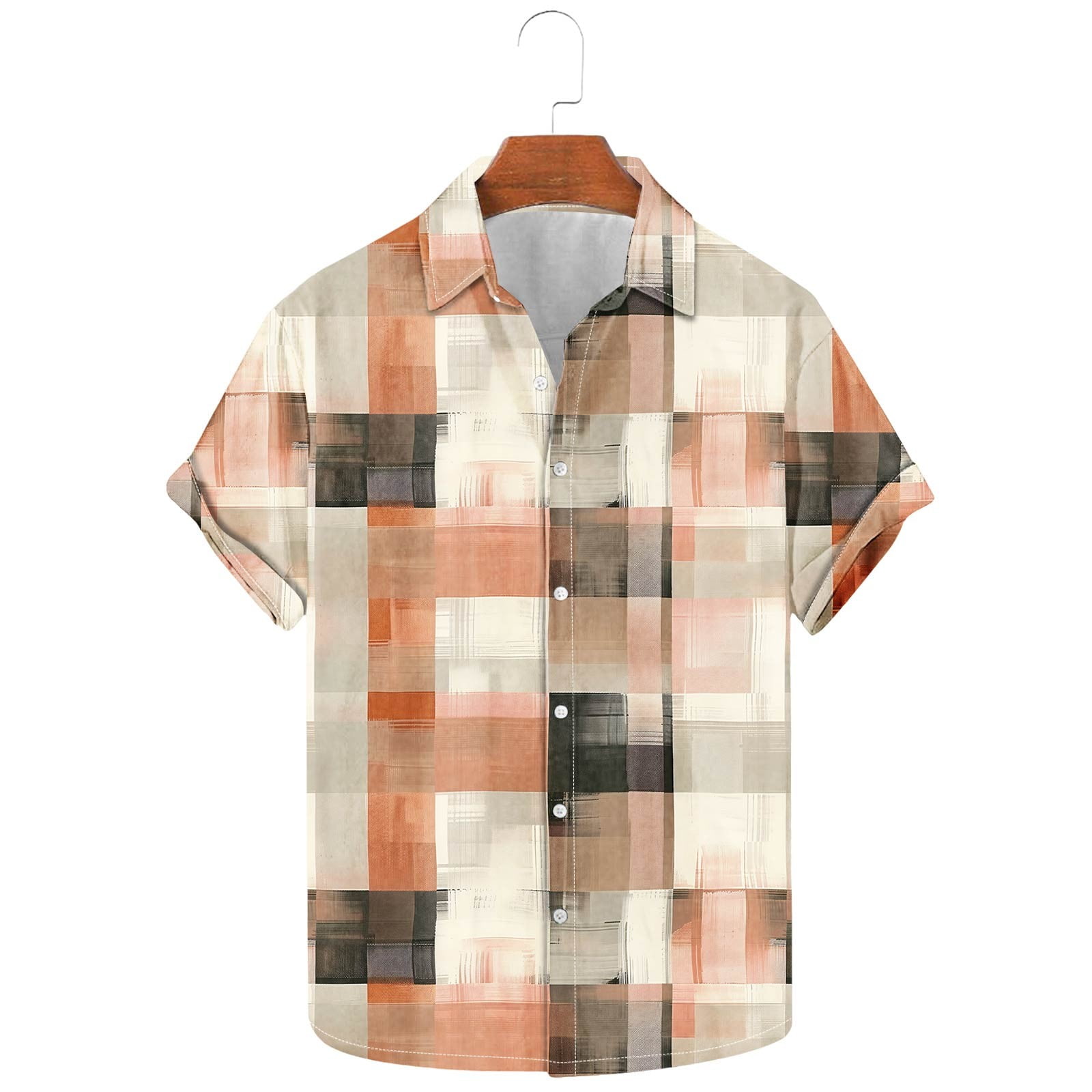 cllios Summer Shirts for Men Short Sleeve Button Up Plaid Tshirts ...
