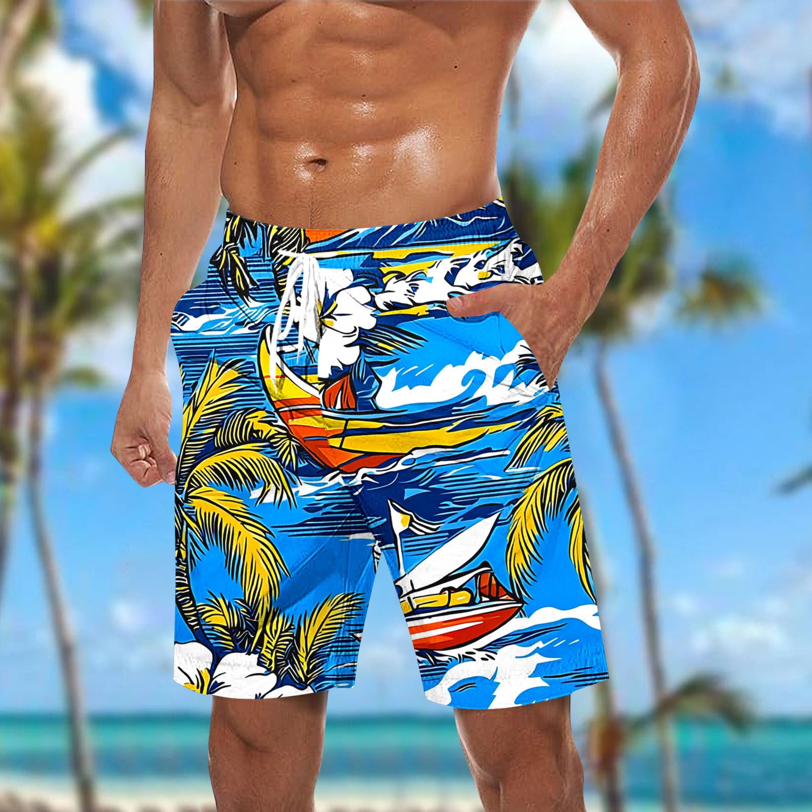 Cllios Swim Trunks Men Quick Dry Swimsuits Palm Tree Tropical Swimming