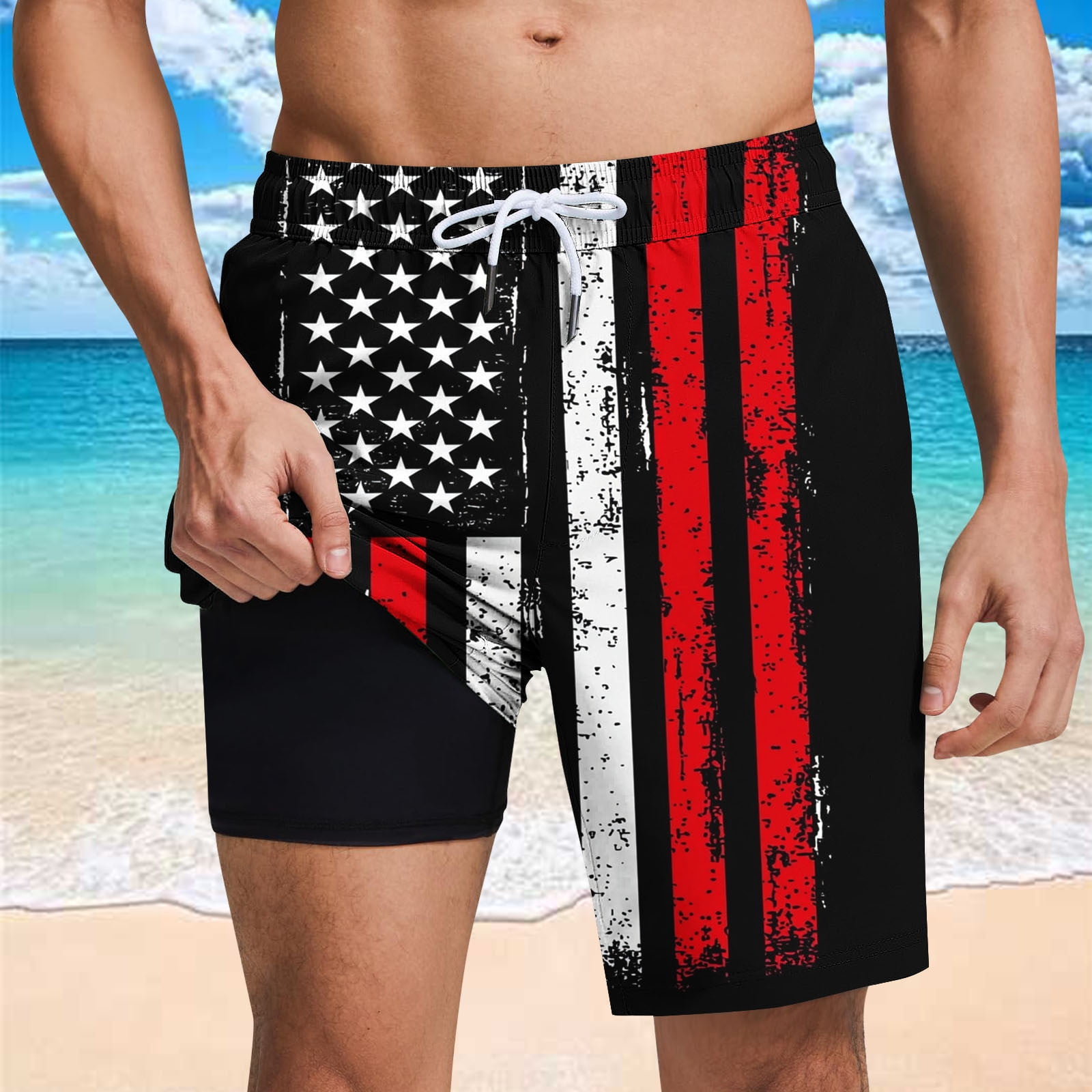 cllios Swimming Trunks for Men 5 Inch Quick Dry American Flag Print ...
