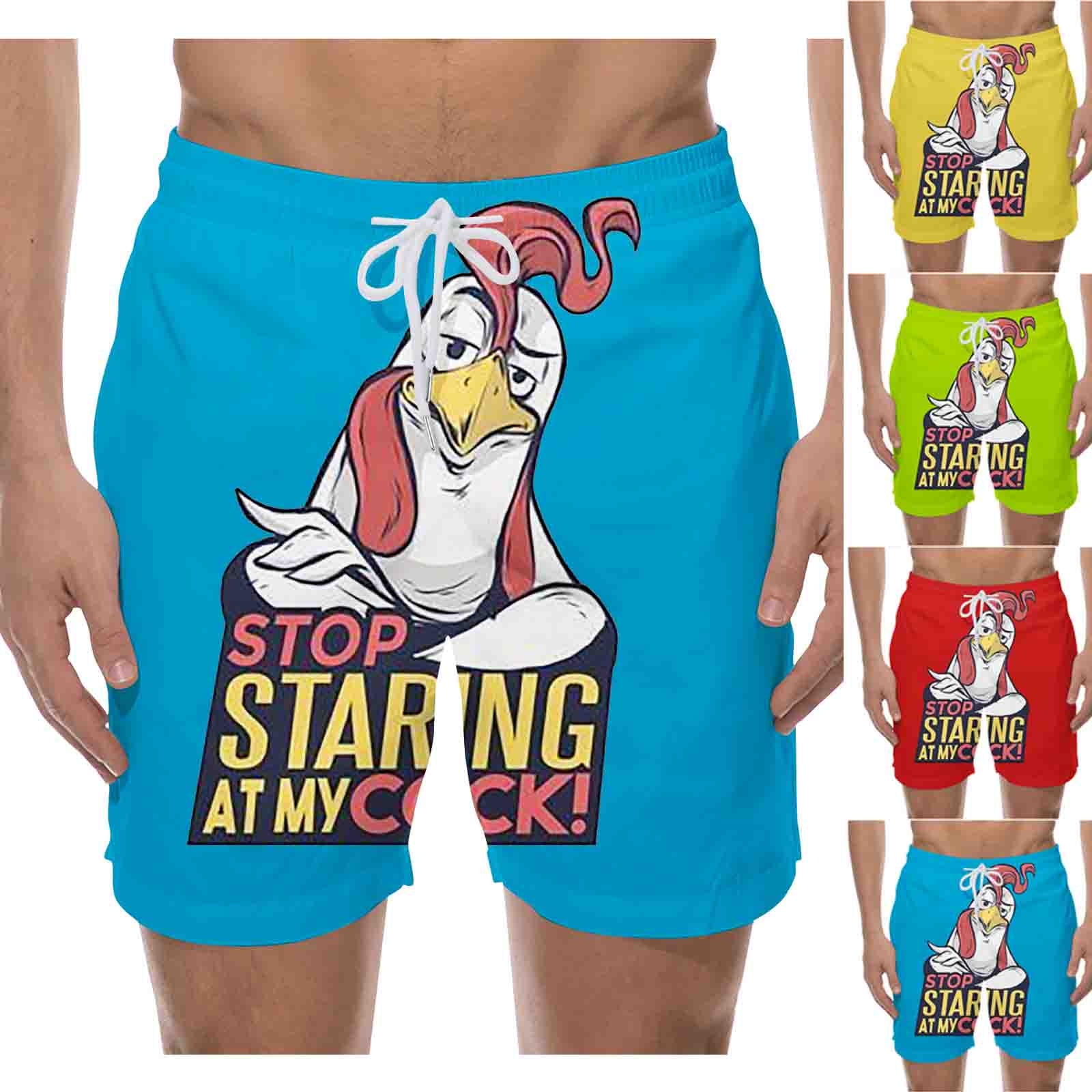 Cllios Swimming Trunks For Men Funny Cock Print Beer Festival Beach