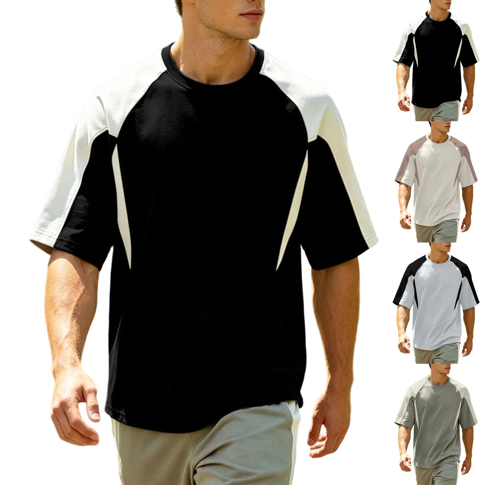 cllios T-Shirts for Men Color Block Raglan Short Sleeve Tees Loose Fit ...