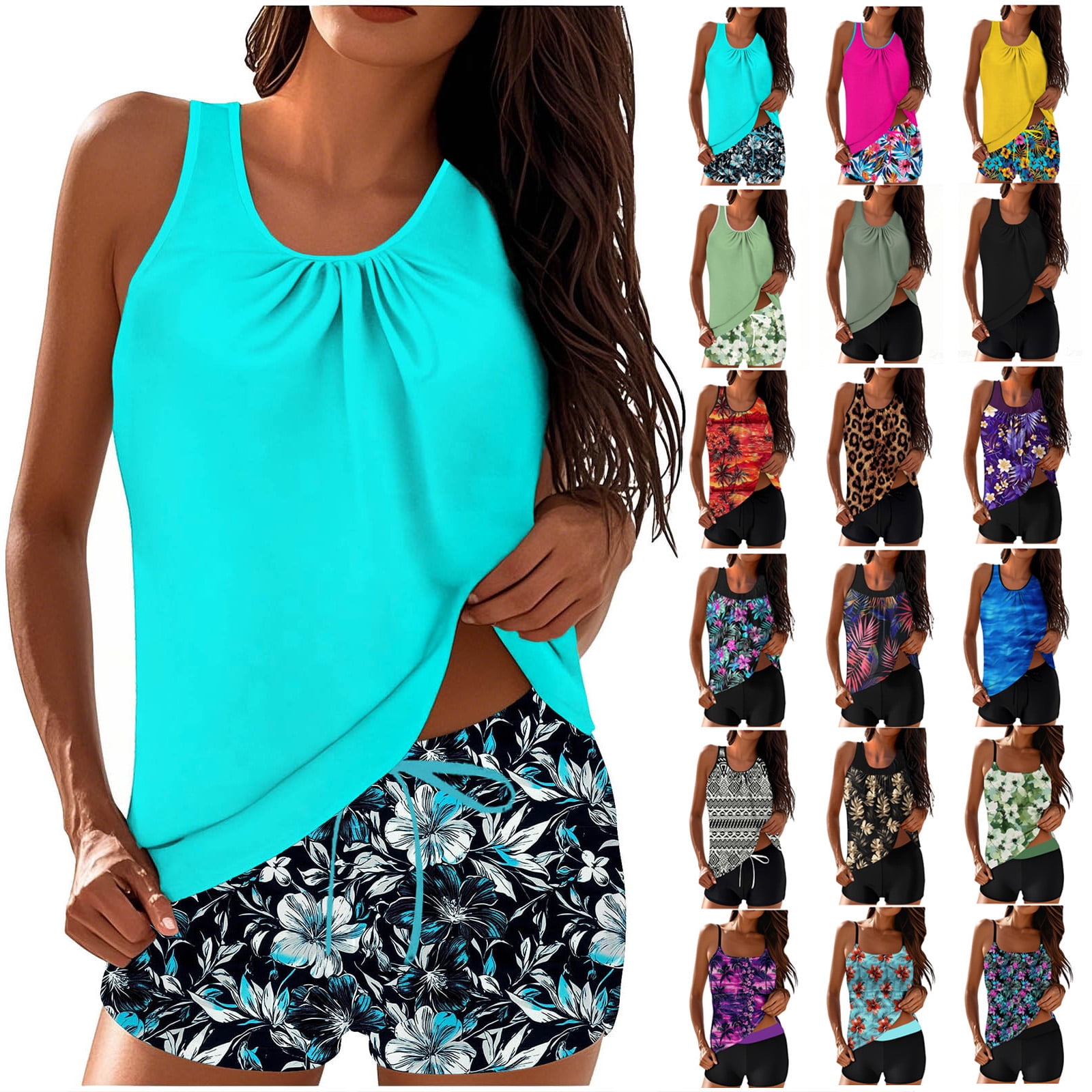 cllios Tankini Swimsuits for Women Two Piece Slimming Stretchy Swim ...