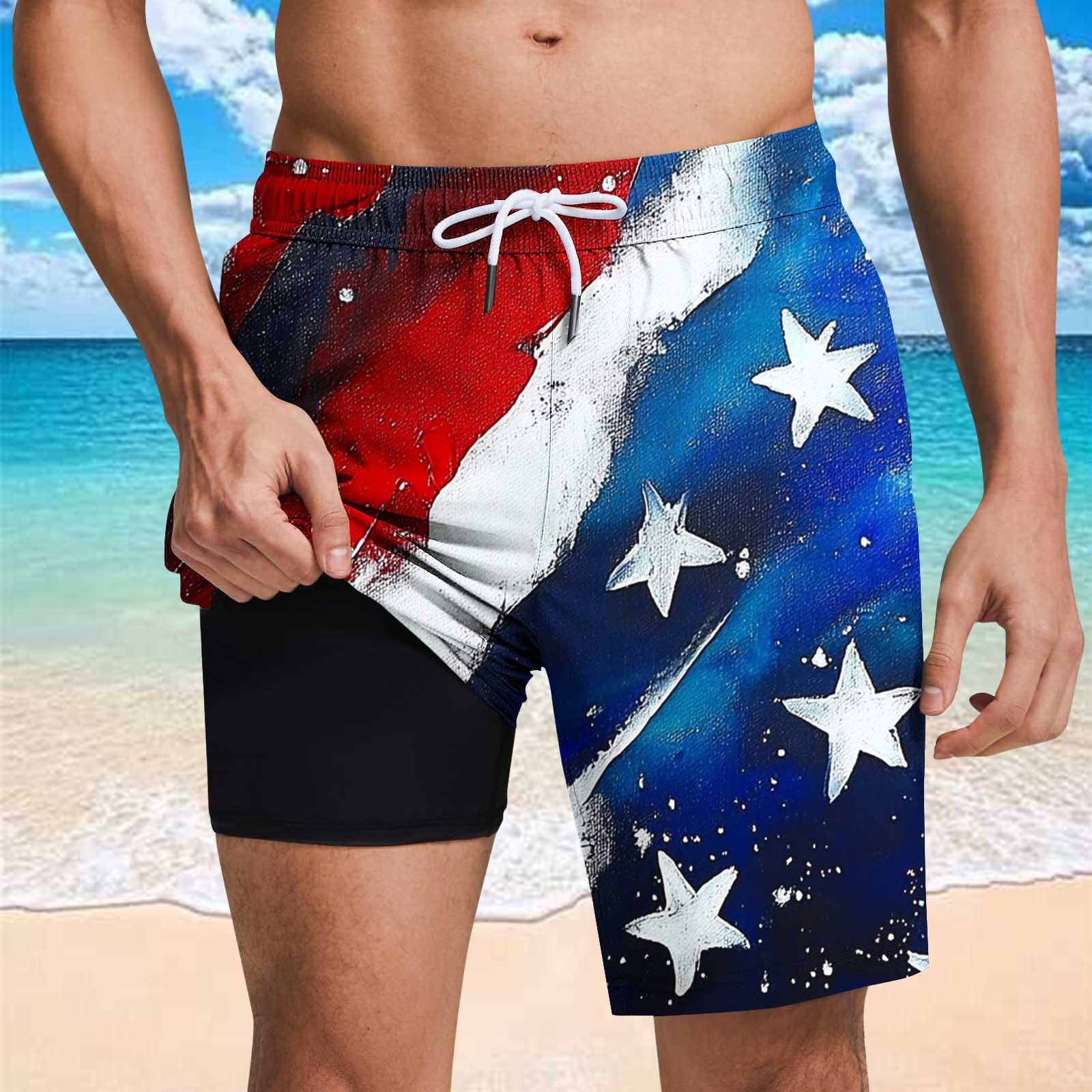 cllios USA Flag Swim Trunks for Men 4th of July Board Shorts with ...