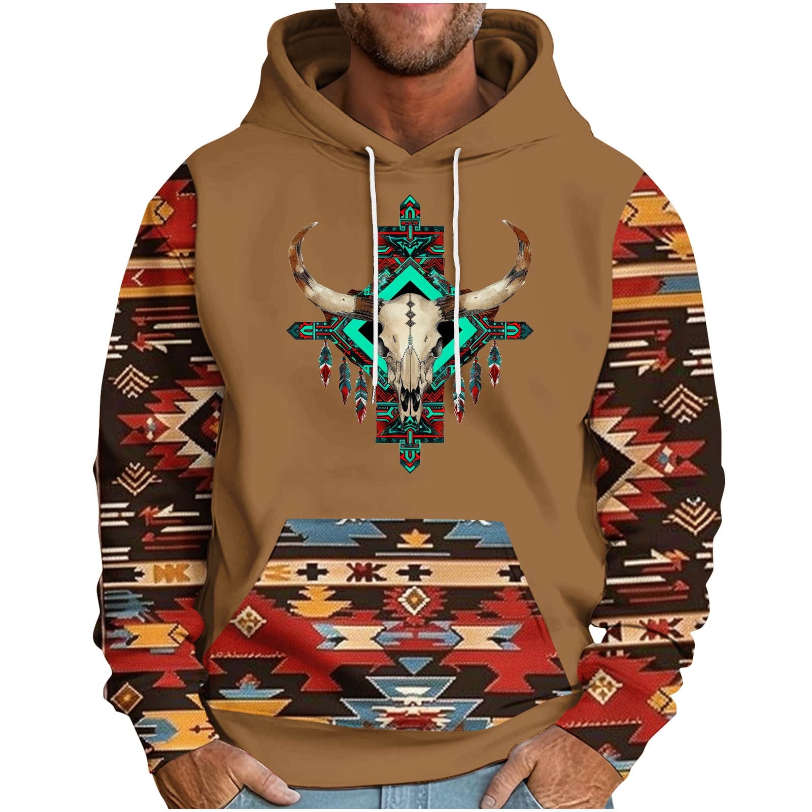 cllios Western Ethnic Hoodies for Men Aztec Graphic Sweatshirt Long ...