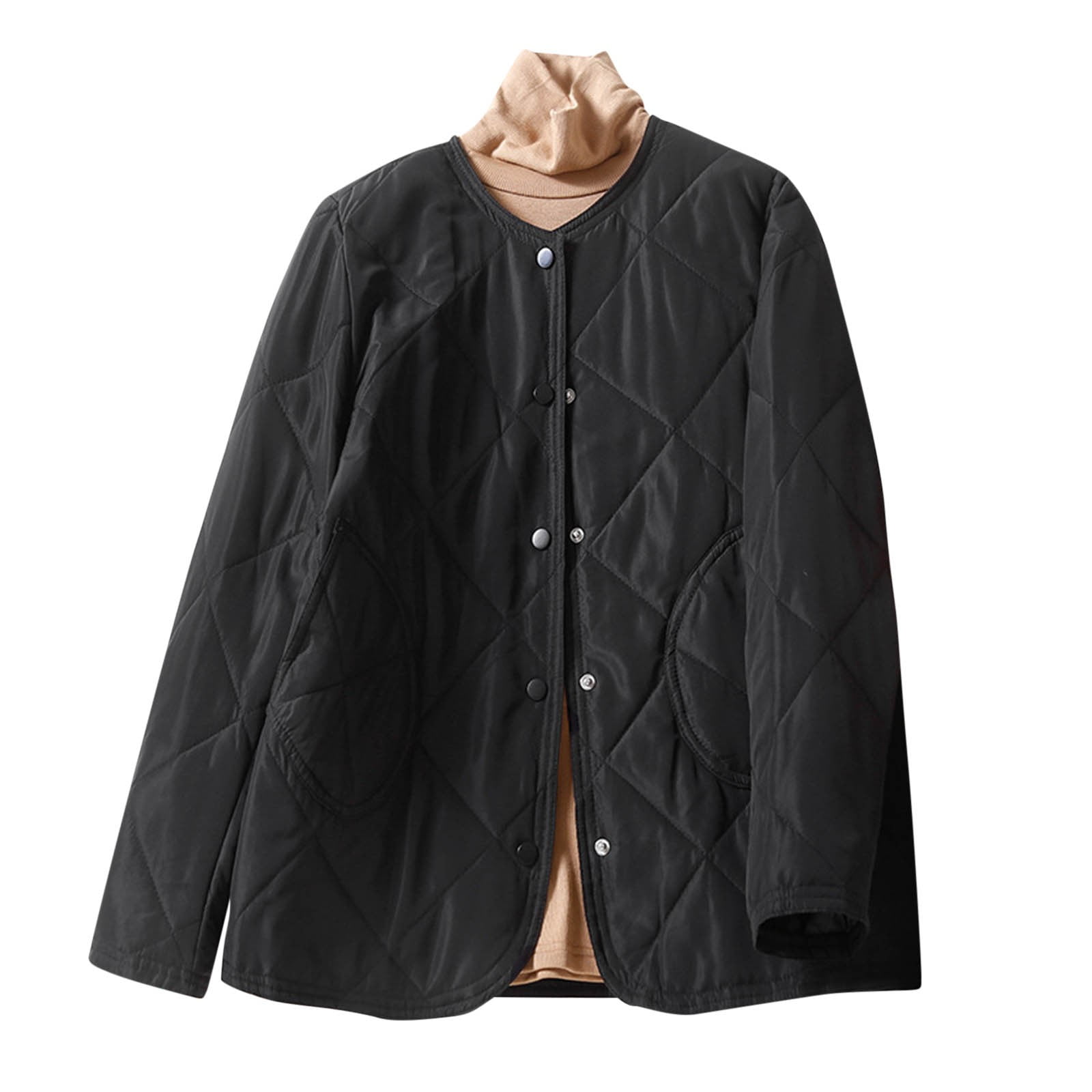 cllios Women Diamond Quilted Jackets Snap Down Open Front Puffer Jacket ...