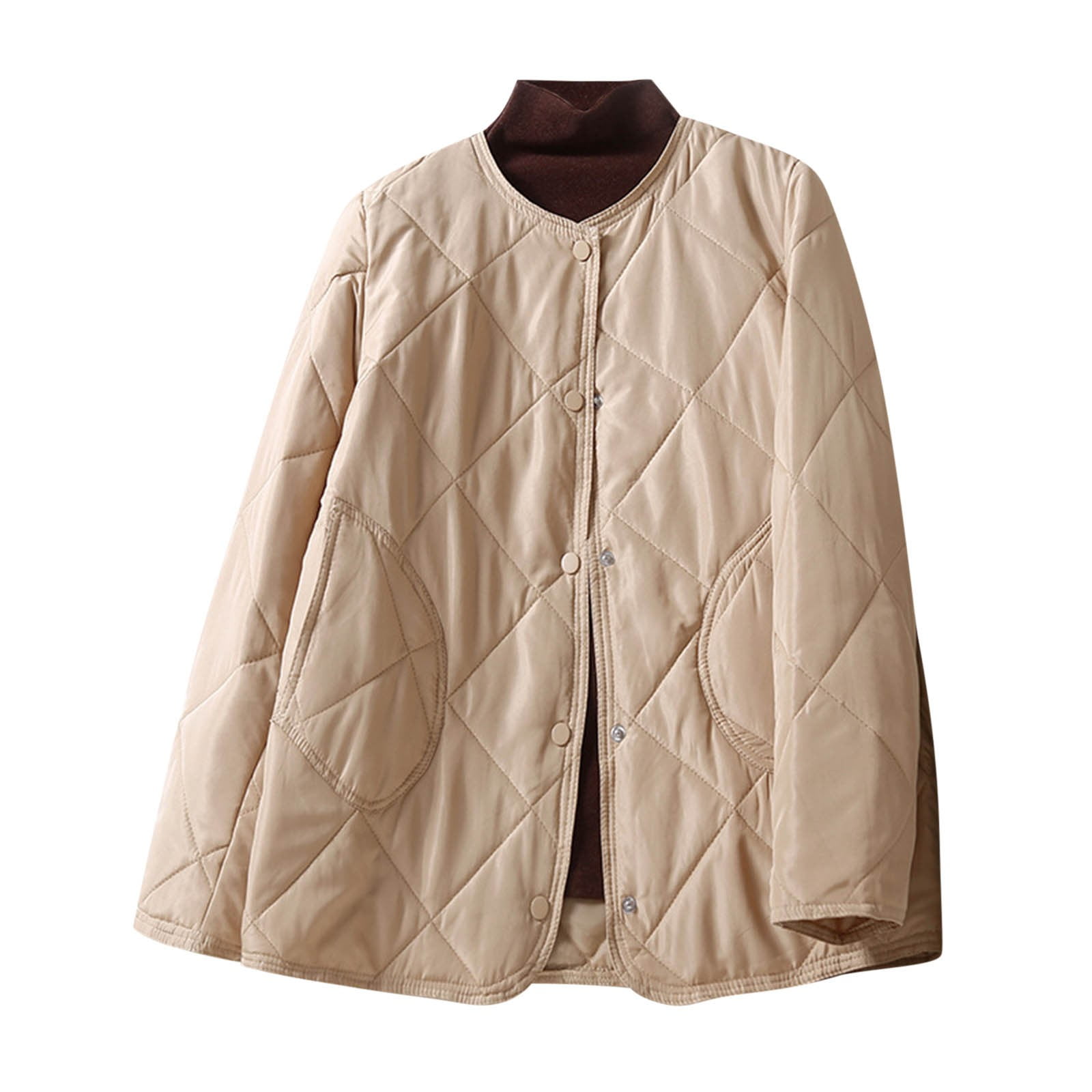 cllios Women Diamond Quilted Jackets Snap Down Open Front Puffer Jacket ...