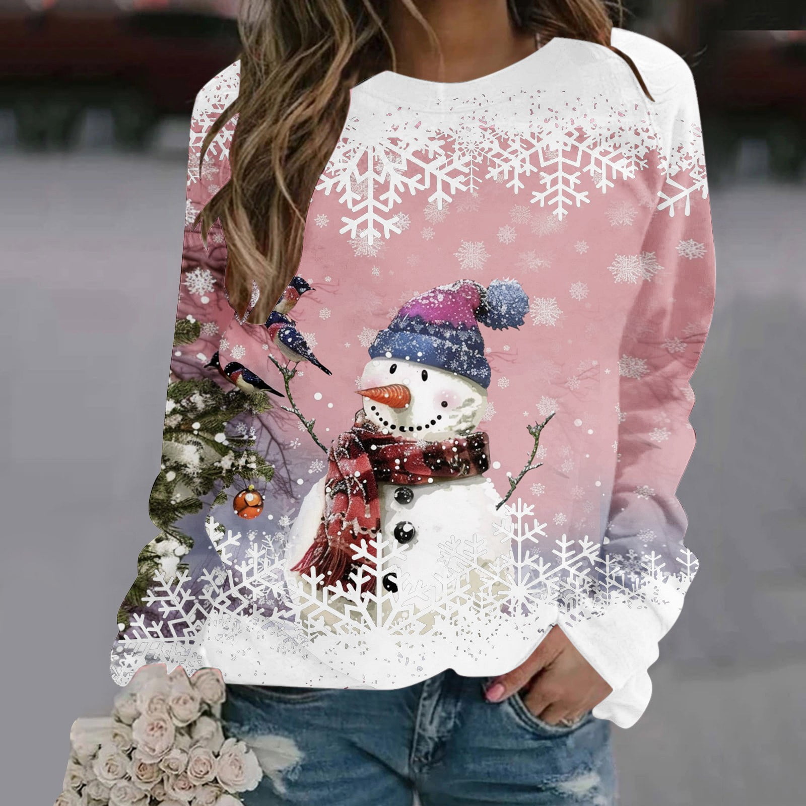 cllios Women's Christmas Sweatshirts Plus Size Xmas Graphic Sweatshirts ...
