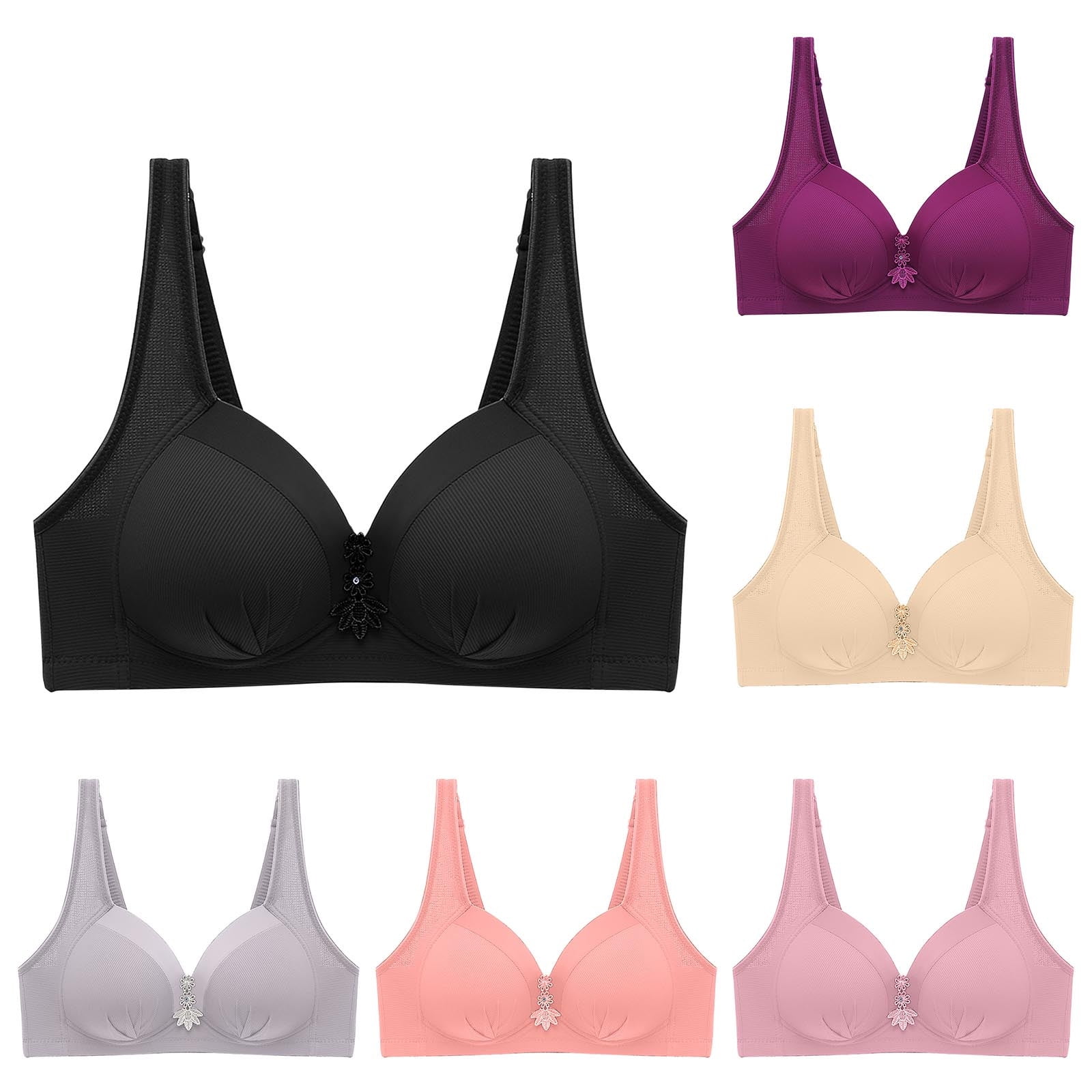 cllios Women's Push Up Bra Plus Size Support T-shirt Bras Wireless ...