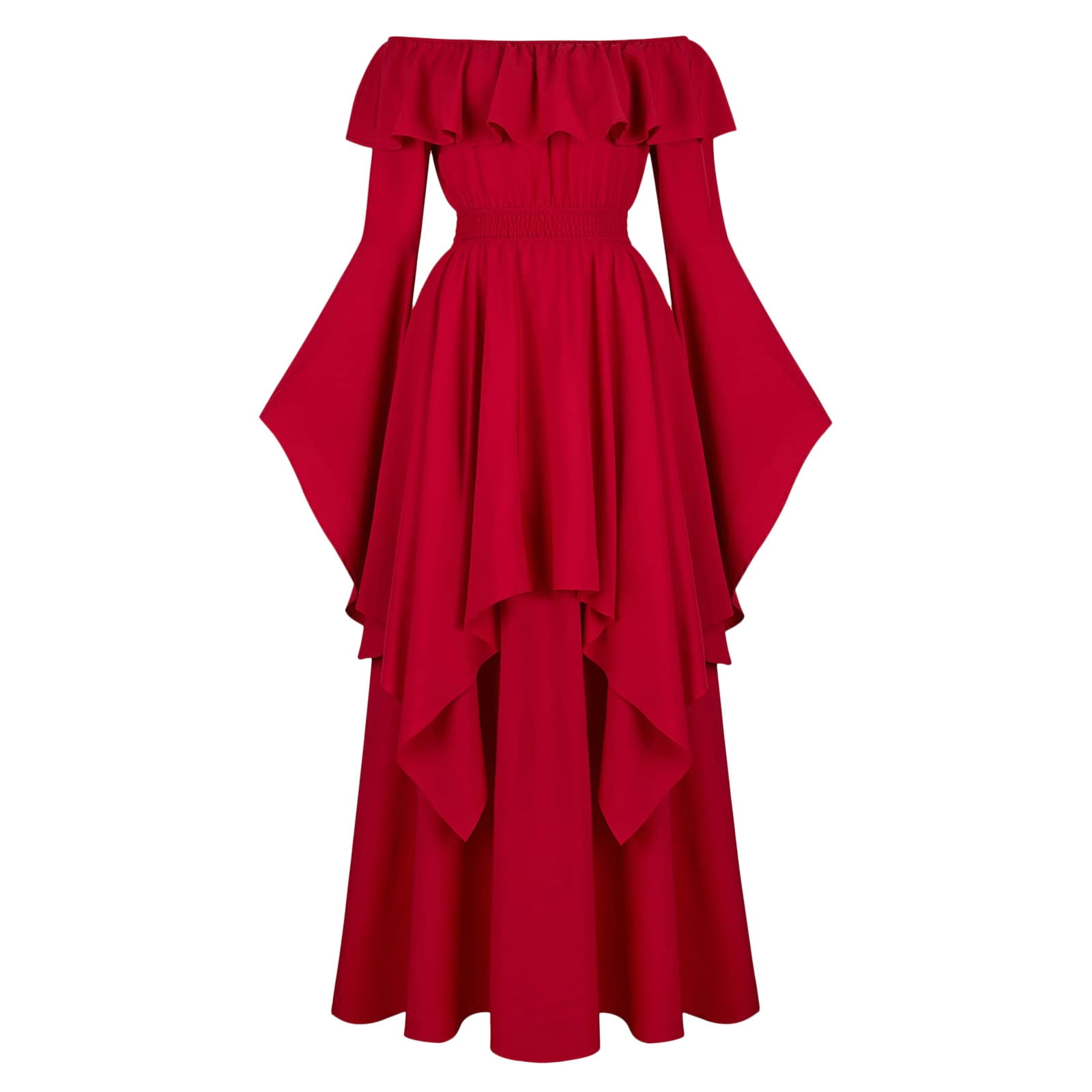 cllios Women's Renaissance Dress Bell Sleeves One Shoulder Tiered Flowy ...