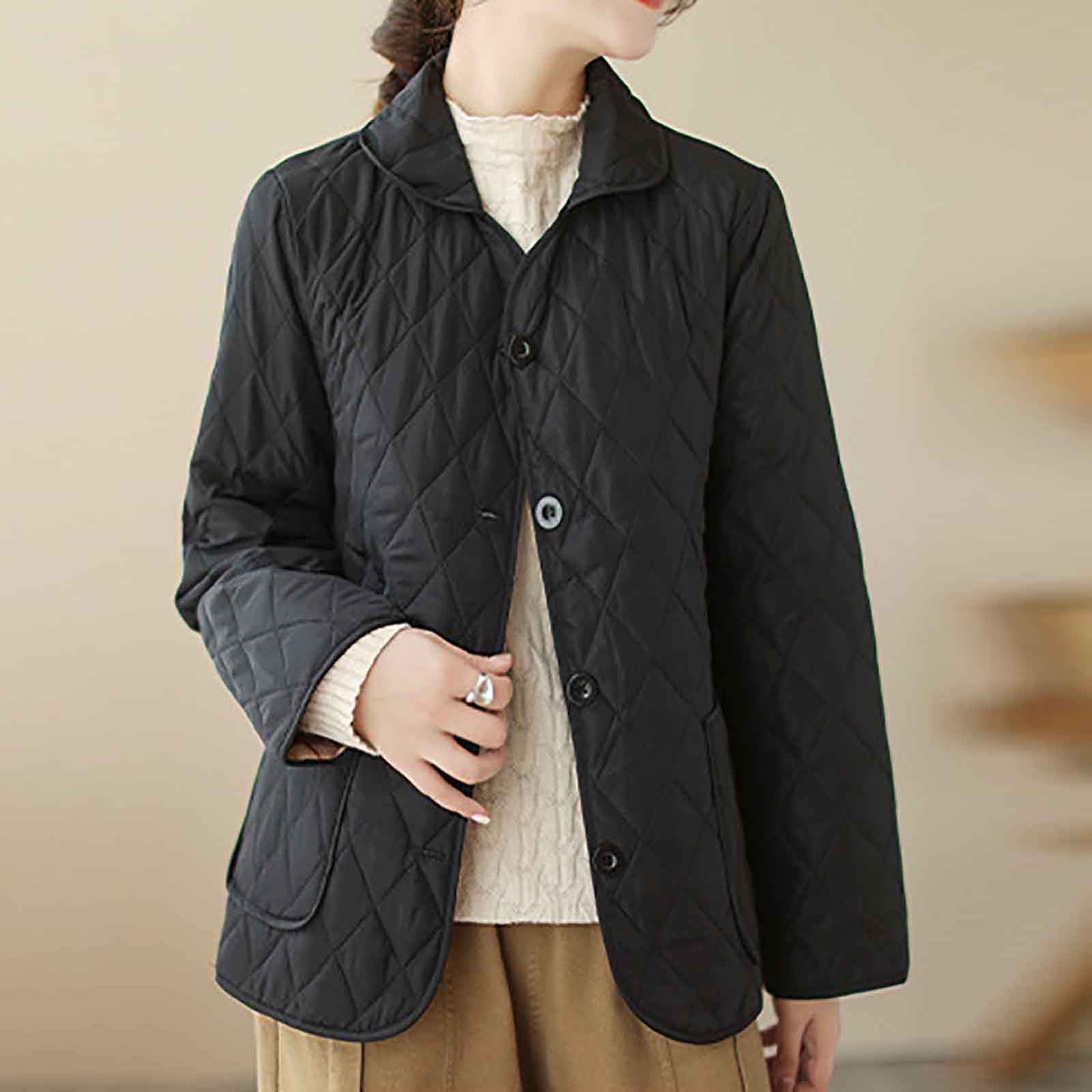 cllios Womens Quilted Puffer Jacket Lightweight Button Down Check ...