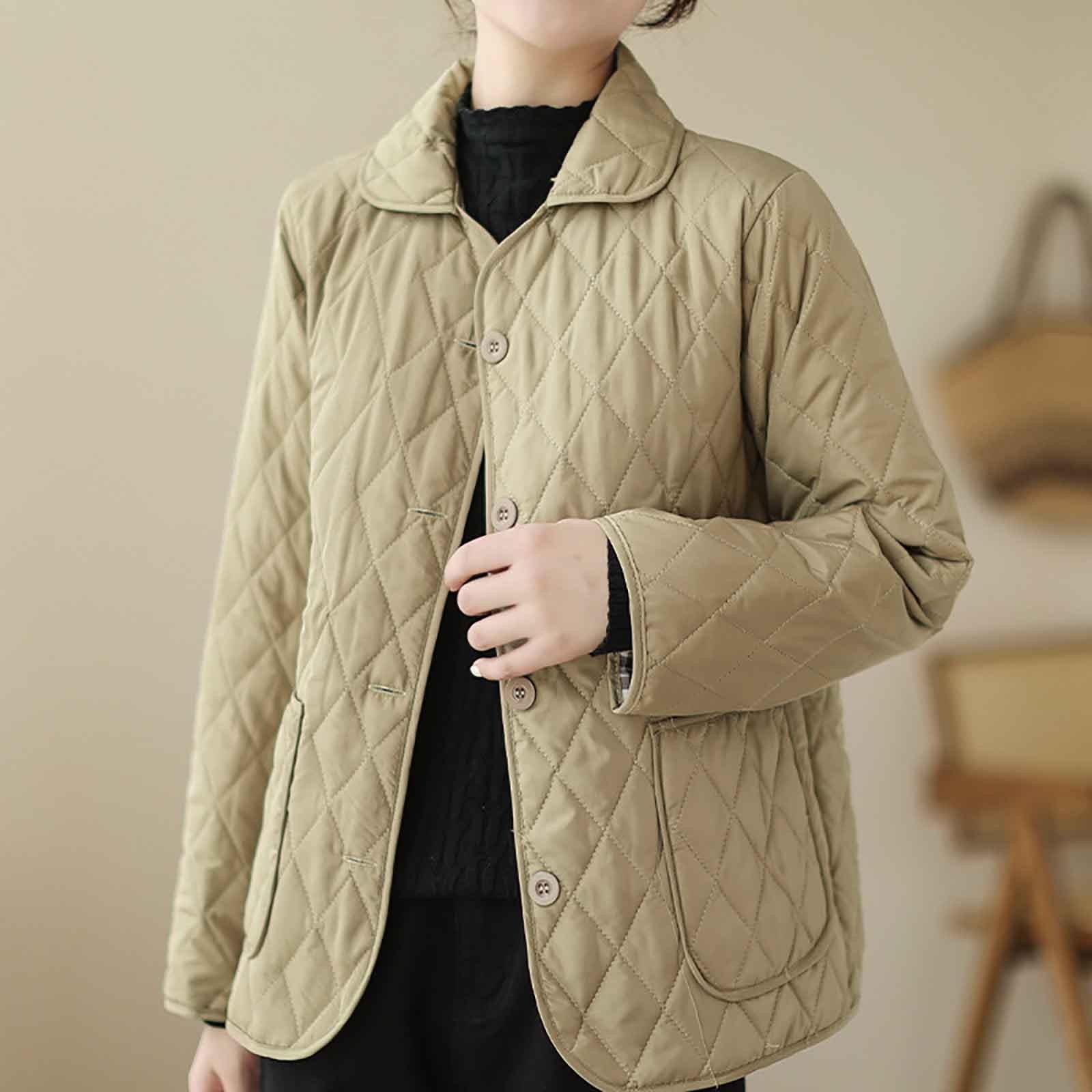 cllios Womens Stand Collar Quilted Jackets Short Padded Coat SLong ...