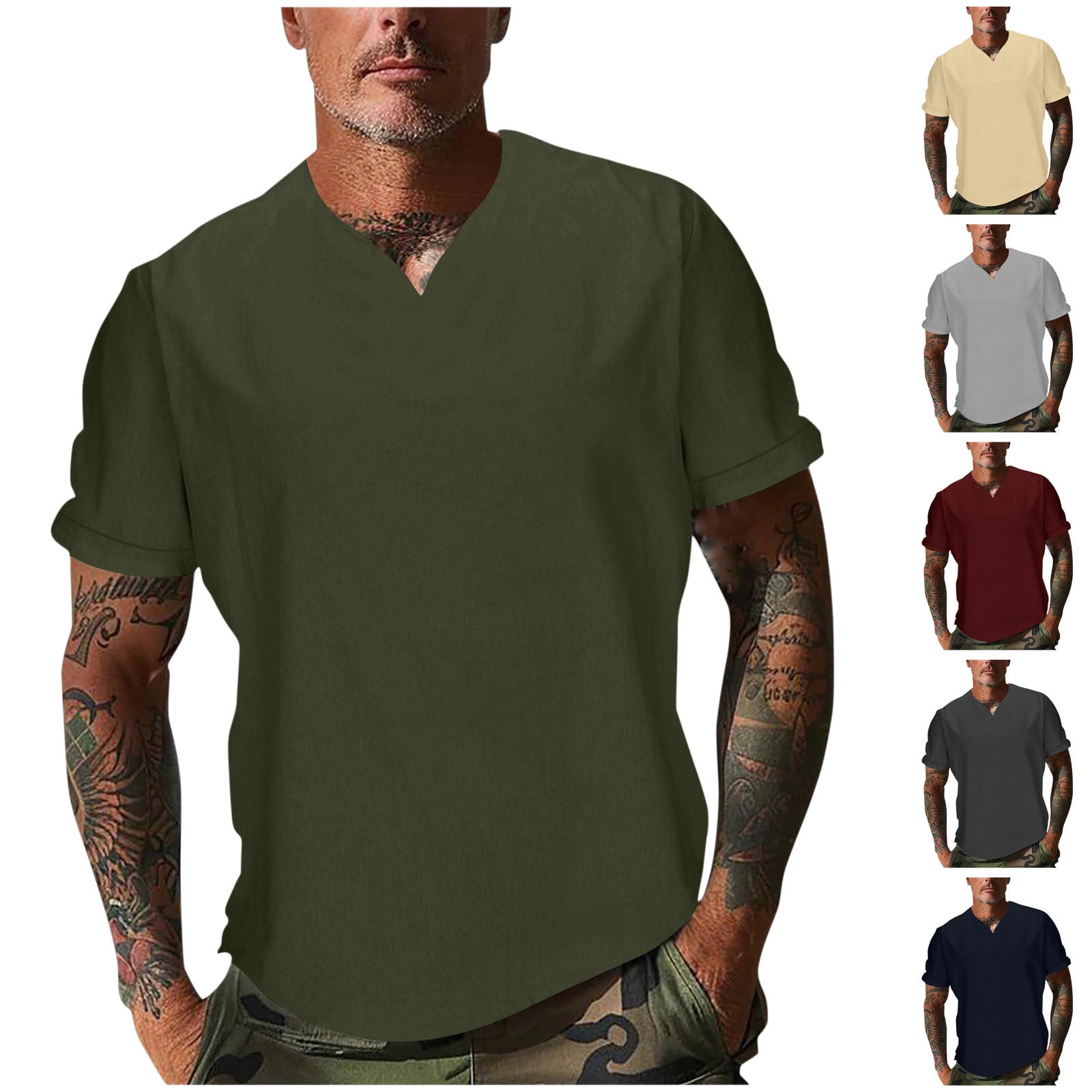 cllios Workout Shirts for Men Notch V Neck Tees Summer Solid Basic Tee Shirts Stretchy Short ...