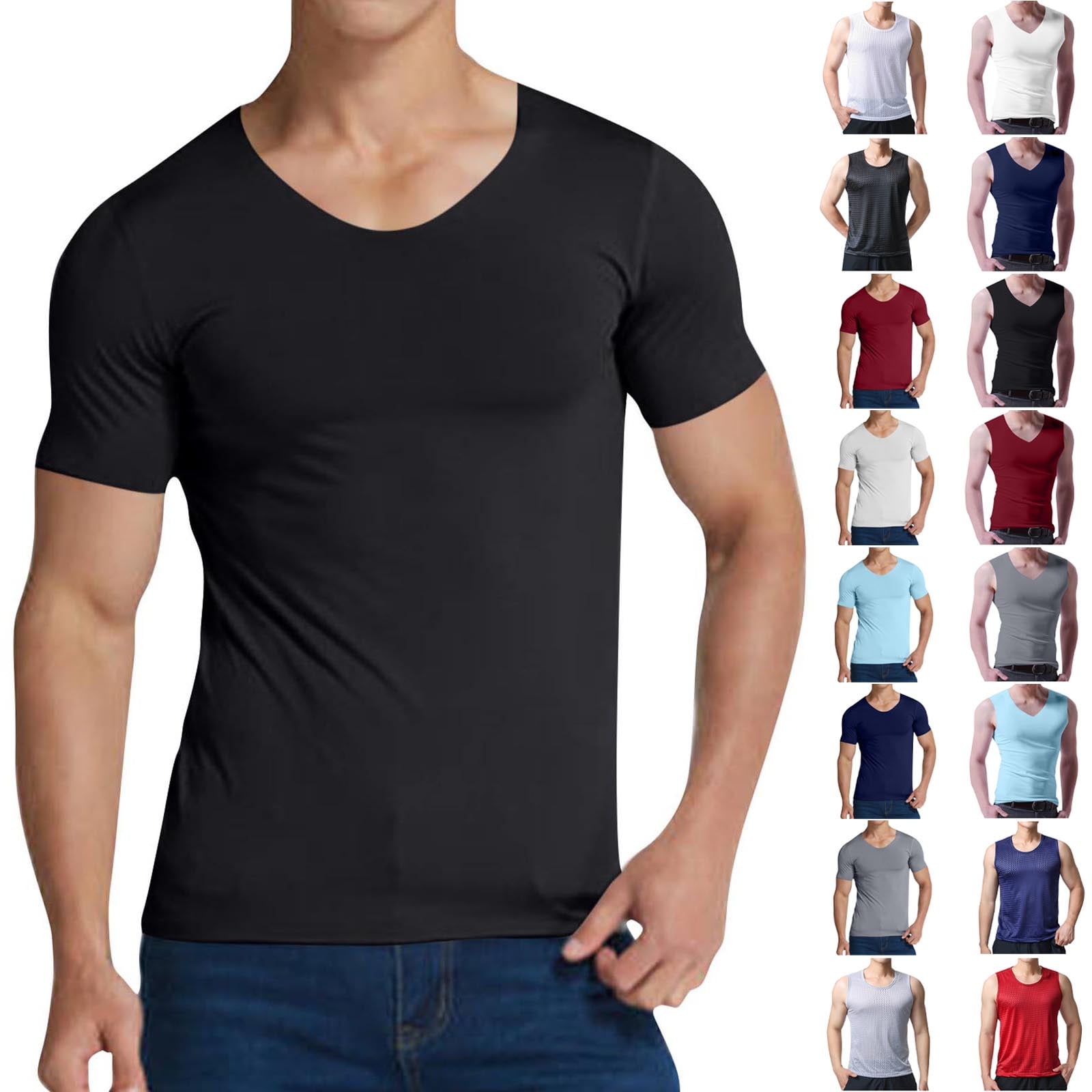 cllios Workout Shirts for Men Quick Dry Moisture Wicking Short Sleeve T-Shirts Gym Athletic V ...