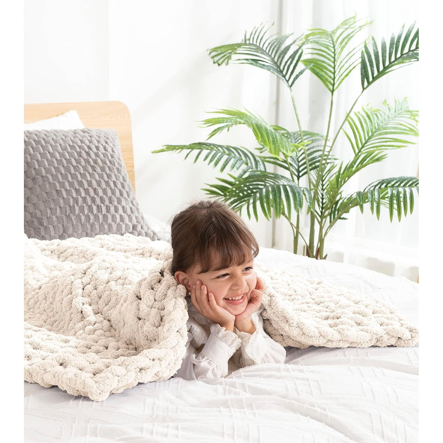 clootess Chunky Knit Blanket Knitted Throw Crochet Chenille Yarn Woven ...