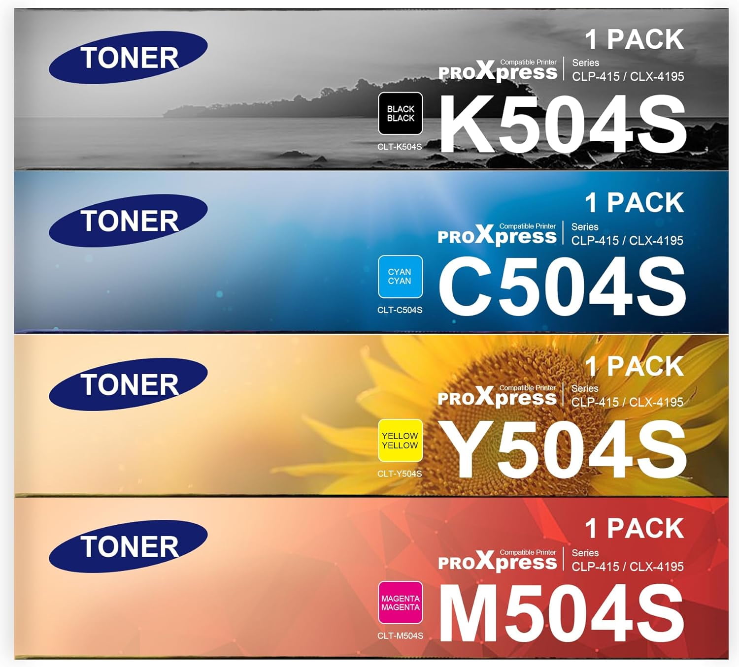 clt-504S K/C/M/Y 4 Pack Toner Cartridge Set (CLT-K504S CLT-C504S CLT-Y504S CLT-M504S ...