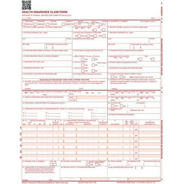 cms 1500 claim forms "icd-10" hcfa (version 02/12) - health insurance ...