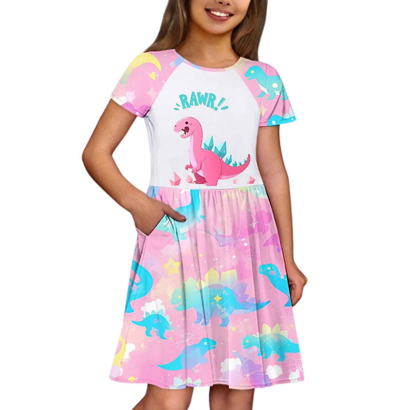 cnuiaeg Girls Dresses Casual Party Summer Outfit Floral Print A Line Sleeveless Dress for Kids ...