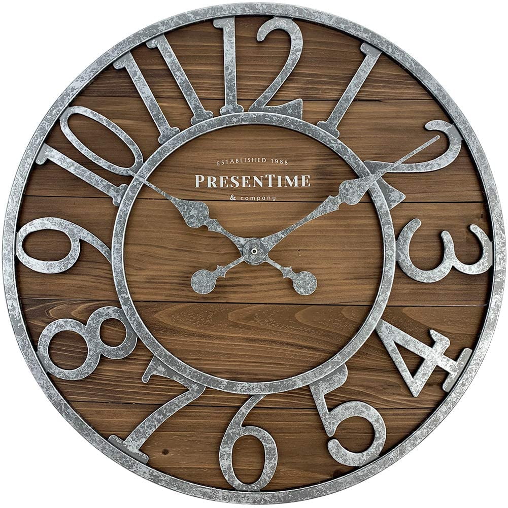 co vintage farmhouse series, galvanized rustic barnwood clock, 19.5 ...