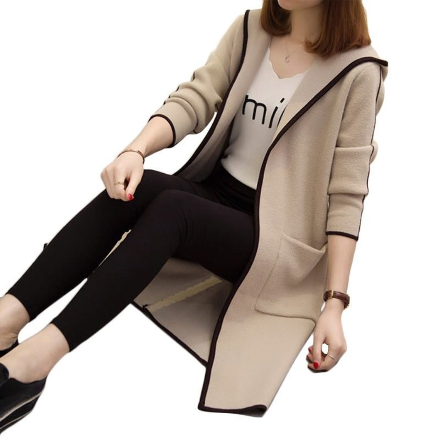 coat autumn winter Hooded fashion Full Long Slim wool coat korean ...