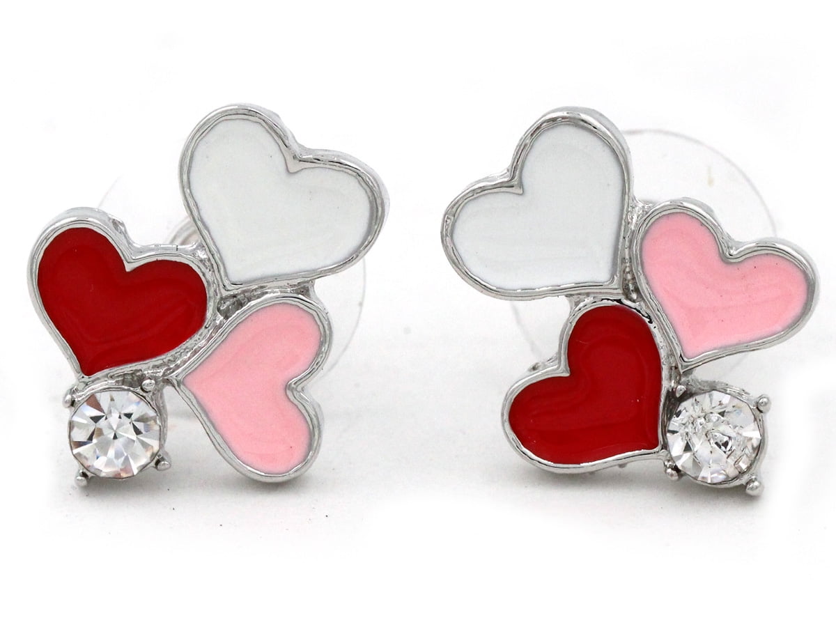 cocojewelry Red Pink Triple Heart Earrings Valentine's Day Gift ...
