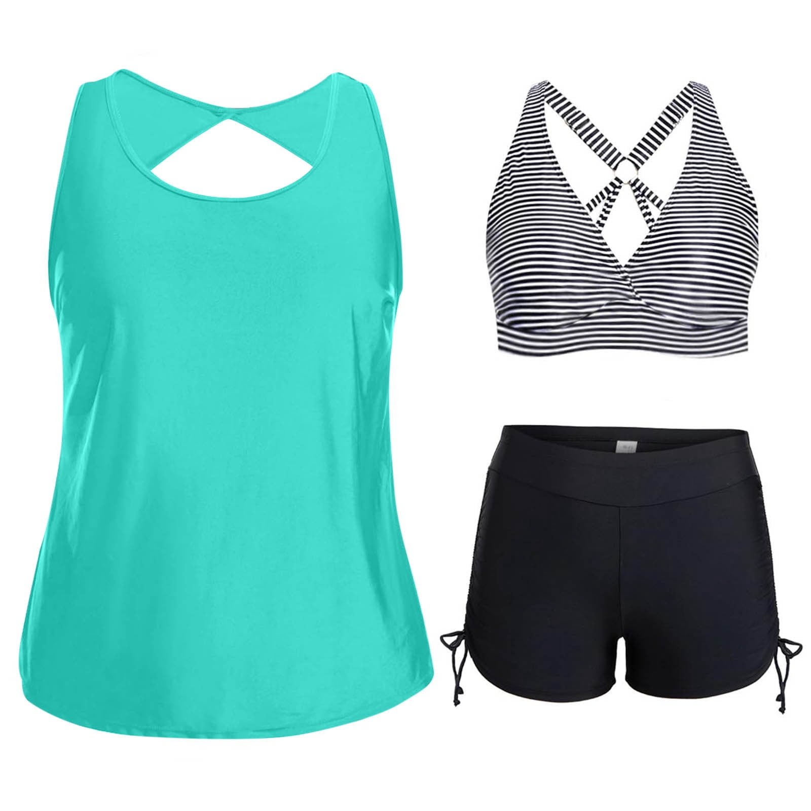 cocolona 3 Piece Tankini Swimsuits for Women Fashion Striped Print ...