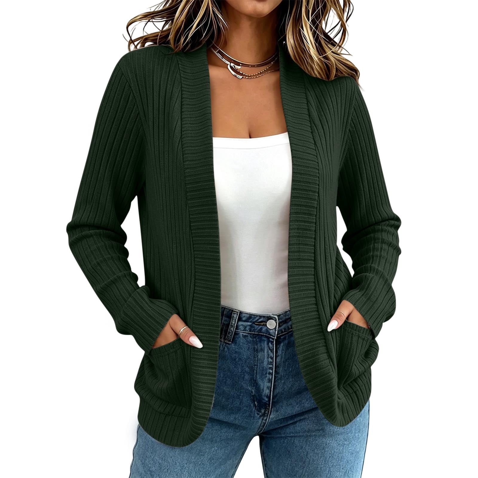 cocolona Cardigan Sweaters for Women Long Sleeve Open Front Knit Loose ...
