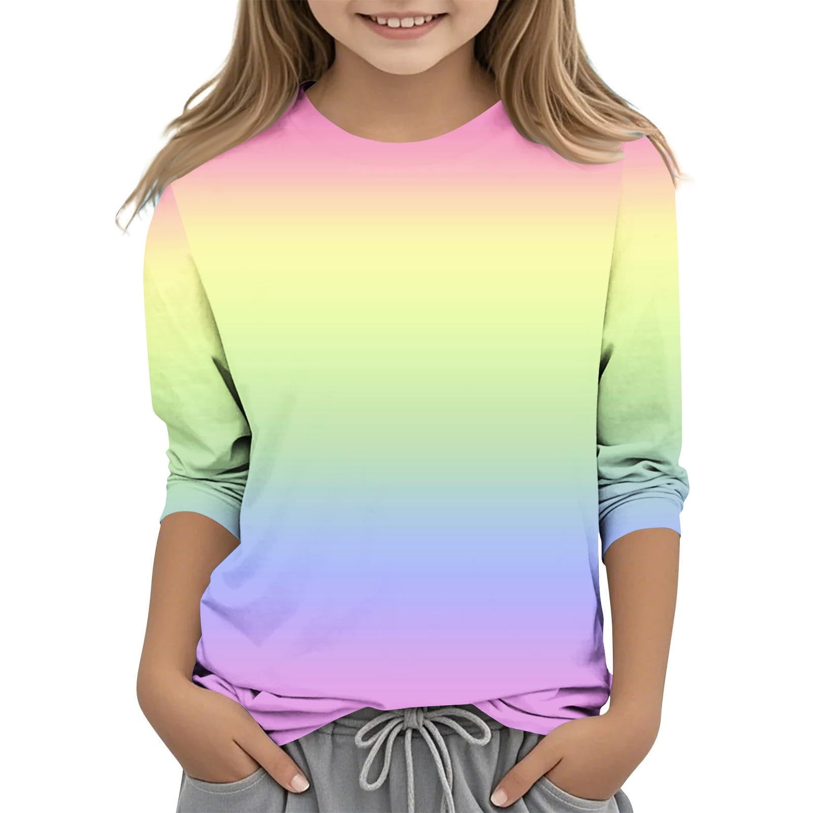 cocolona Girls 3/4 Sleeve Round Neck Tops Fall Casual Loose Gradient ...