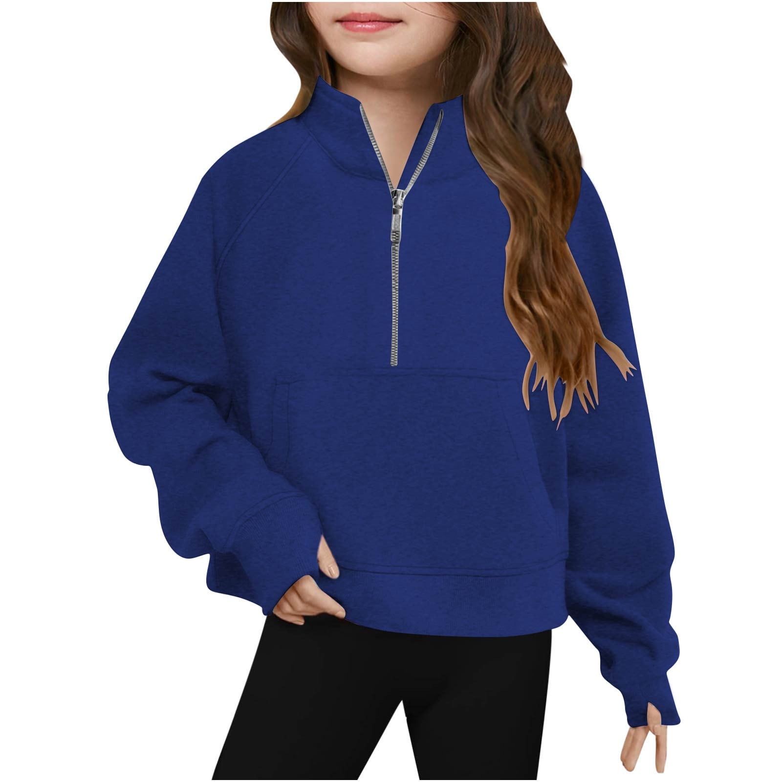 cocolona Girls Half Zip Sweatshirt Fall Winter Casual Solid Color Crop ...