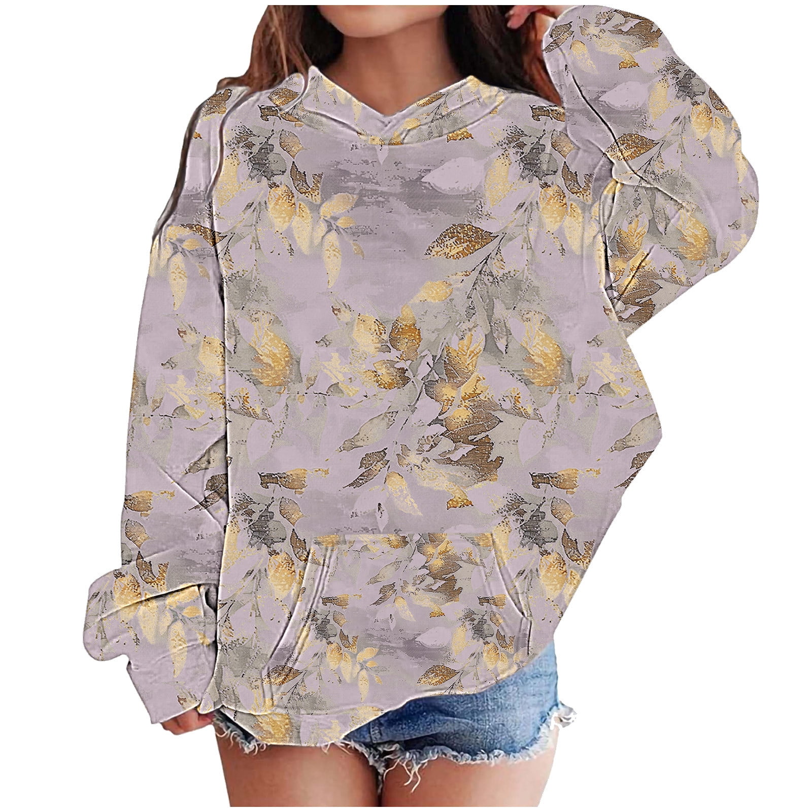 cocolona Girls Leaf Print Hoodies Fall Winter Casual Long Sleeve Oversized Hooded Sweatshirt ...