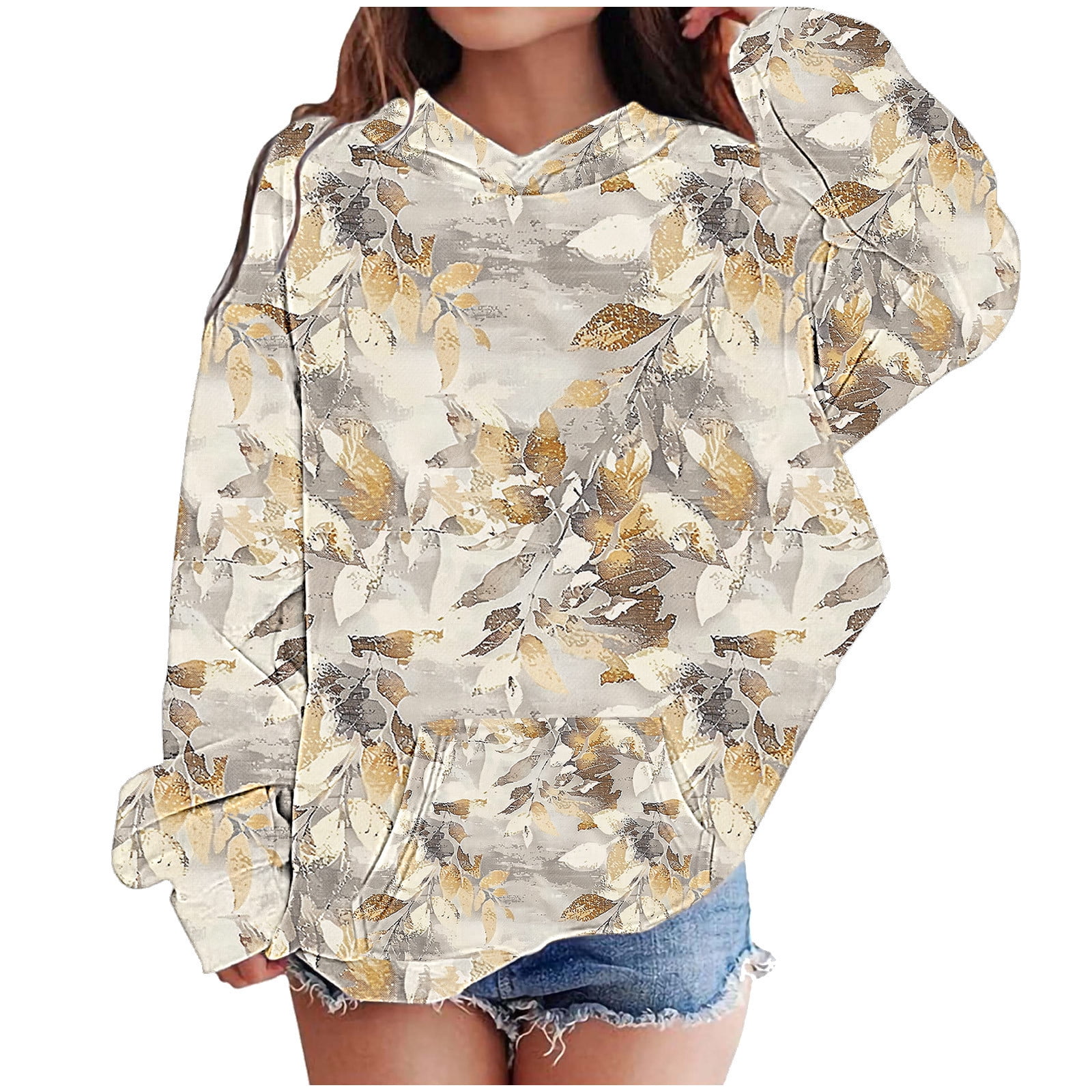 cocolona Girls Leaf Print Hoodies Fall Winter Casual Long Sleeve Oversized Hooded Sweatshirt ...