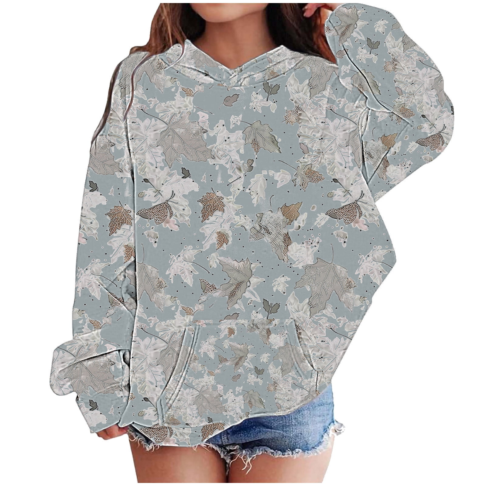 cocolona Girls Leaf Print Hoodies Fall Winter Casual Long Sleeve Oversized Hooded Sweatshirt ...