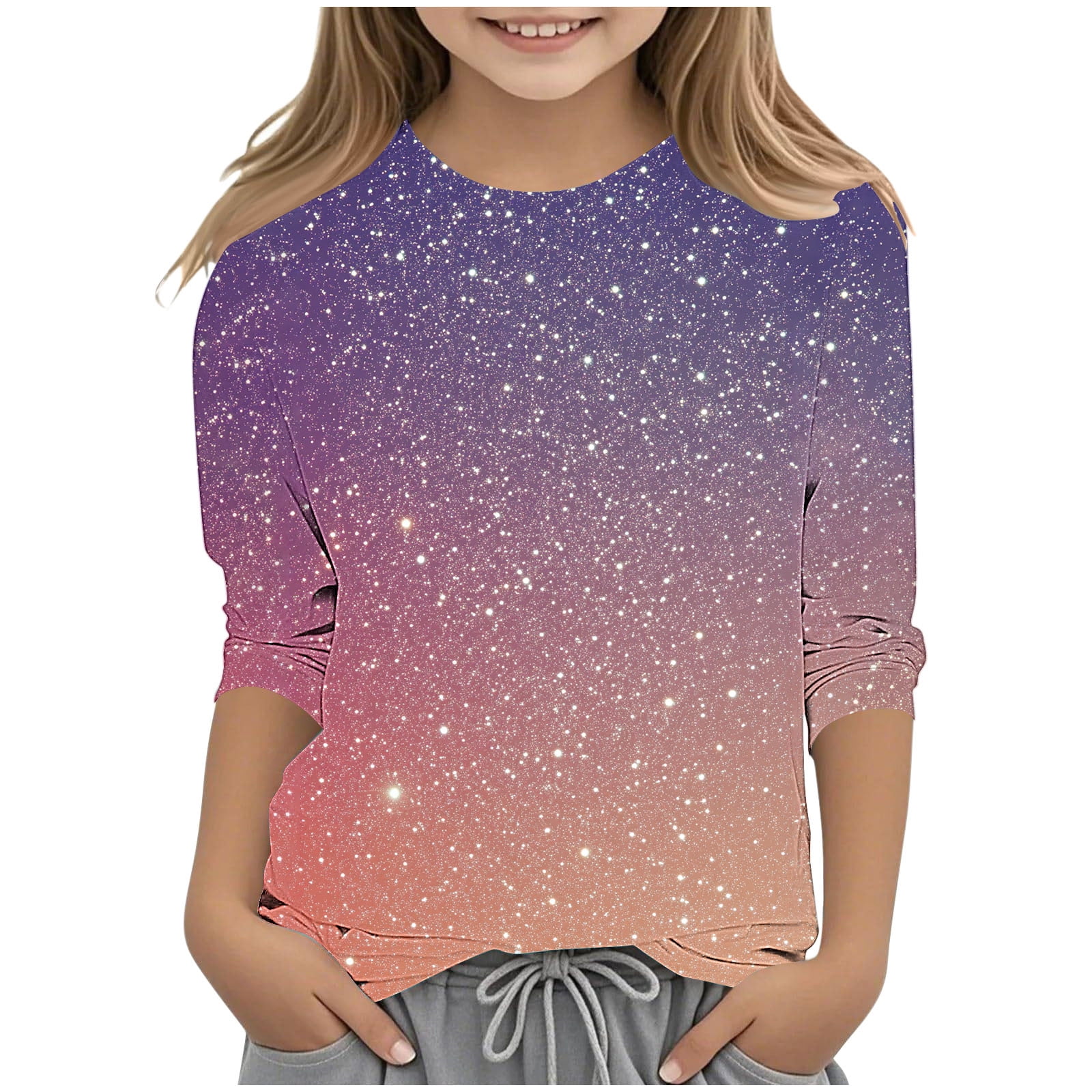 cocolona Girls Sequin Tops Cute Crew Neck 3/4 Sleeve T-shirts ...