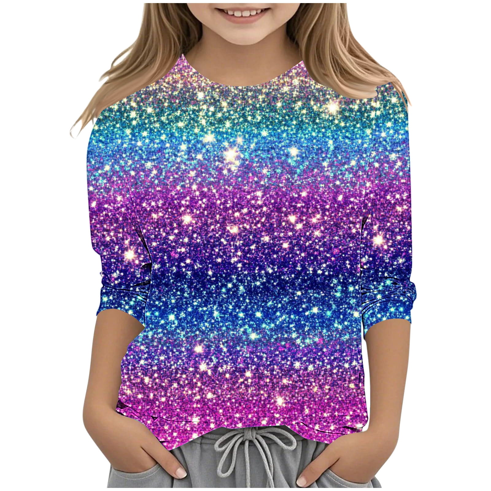cocolona Girls Sequin Tops Cute Crew Neck 3/4 Sleeve T-shirts ...