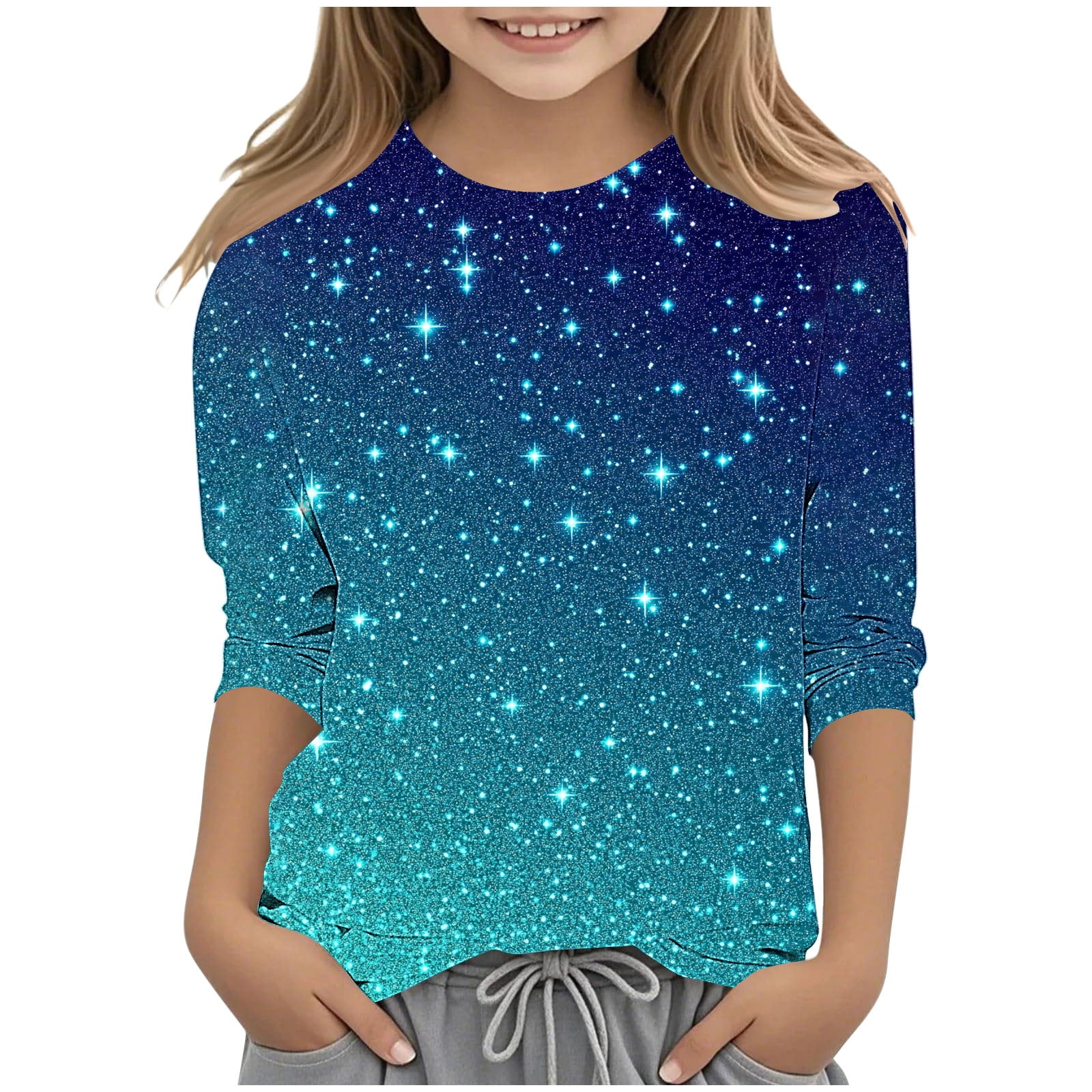 cocolona Girls Sequin Tops Cute Crew Neck 3/4 Sleeve T-shirts ...