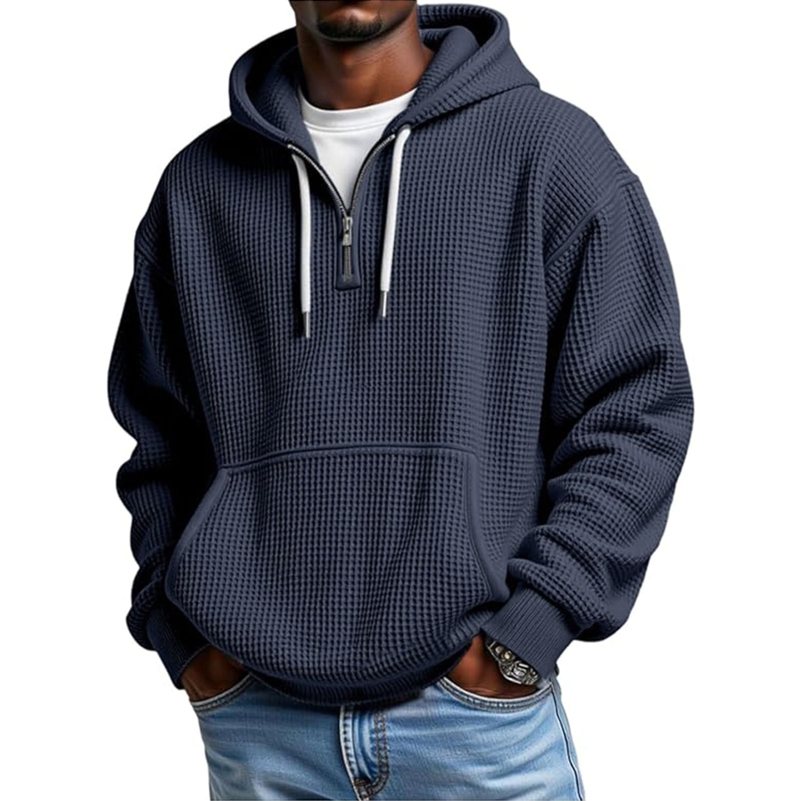 cocolona Mens Quarter Zip Hoodies Long Sleeve Drawstring Texture ...