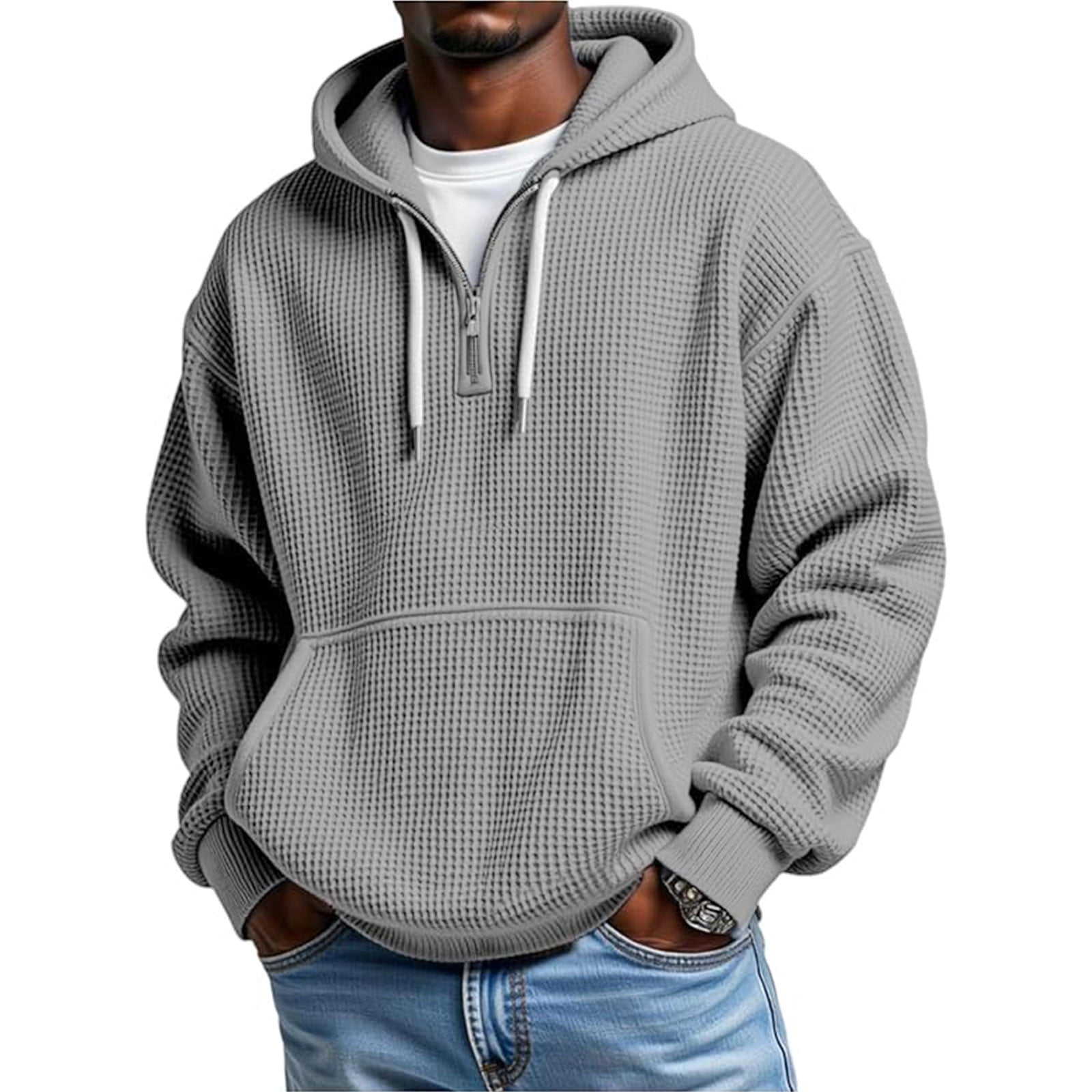 cocolona Mens Quarter Zip Hoodies Long Sleeve Drawstring Texture ...