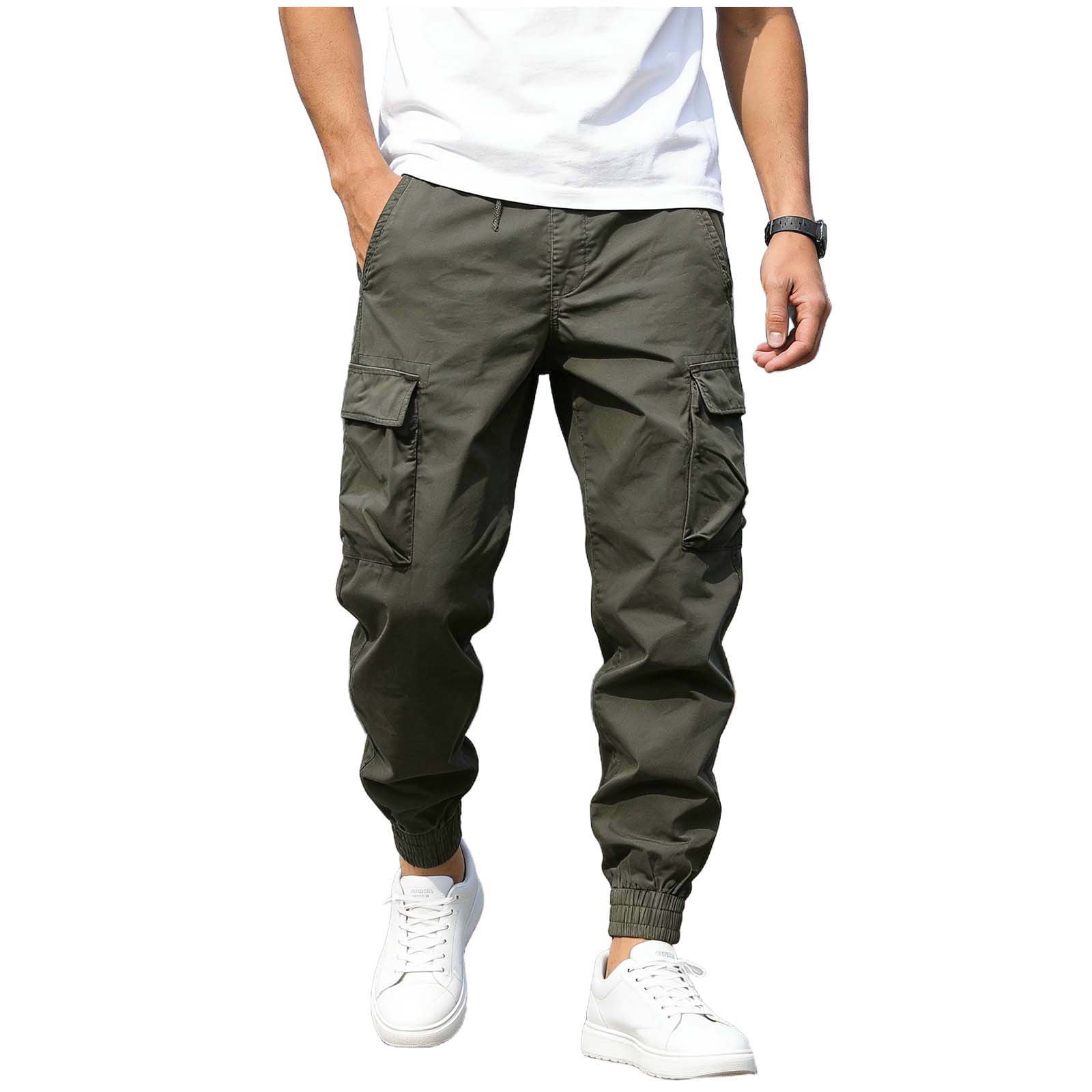 cocolona Mens Summer Casual Cargo Jogger Pants Solid Color Elastic ...