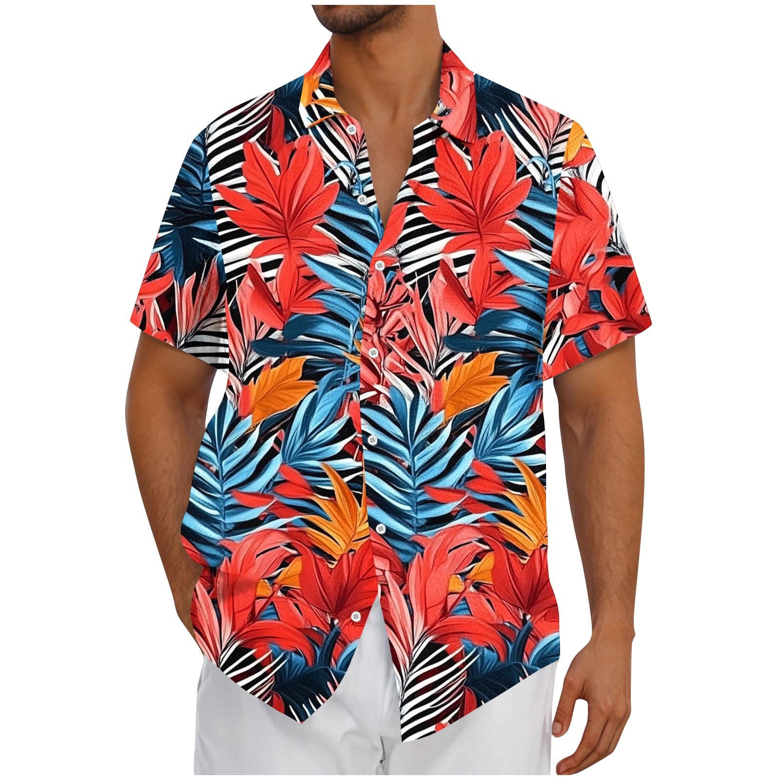 cocolona Mens Vacation Casual Beach Shirts Summer Turndown Collar Short ...