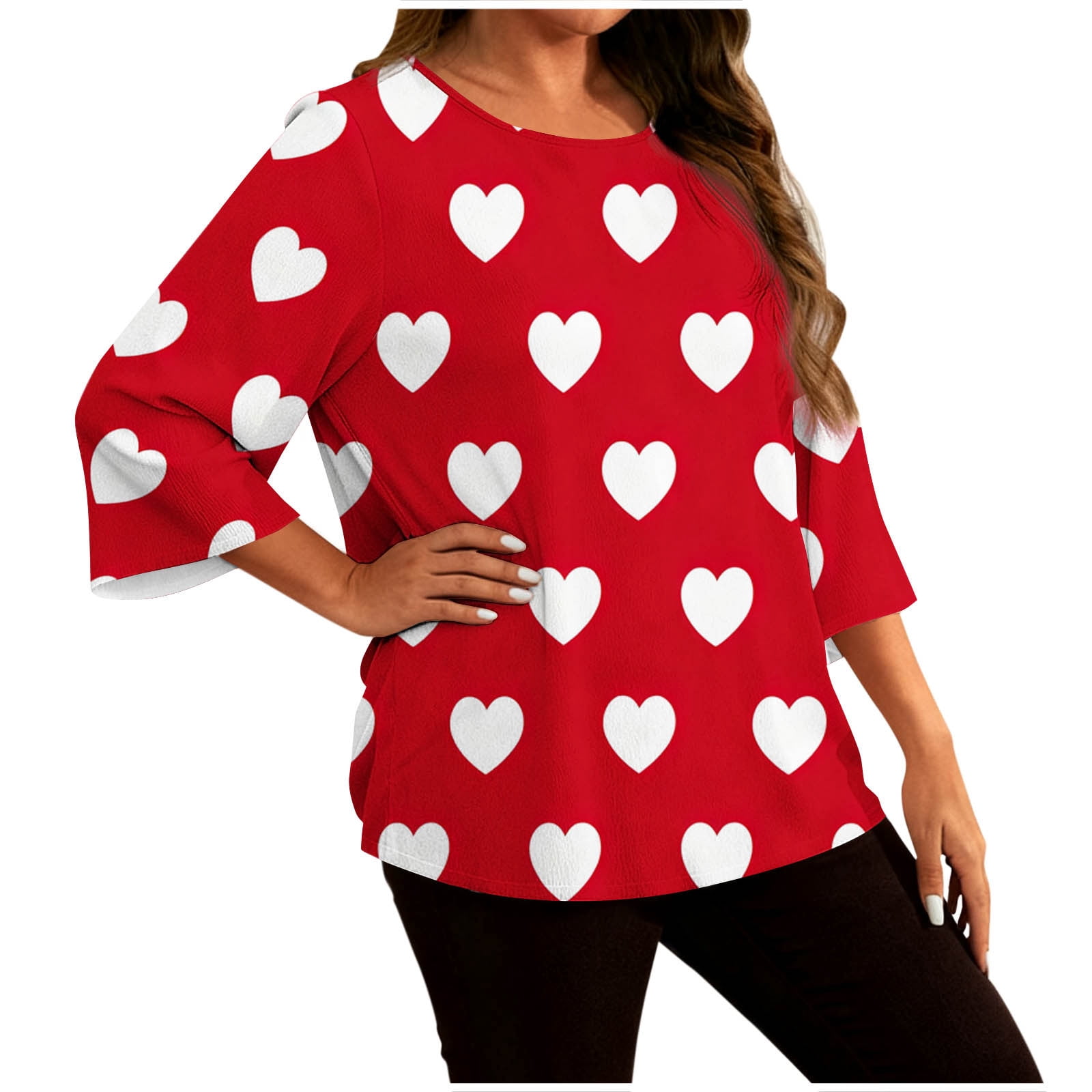 cocolona Plus Size Summer Tops for Women Fashion Heart Print Crew Neck ...