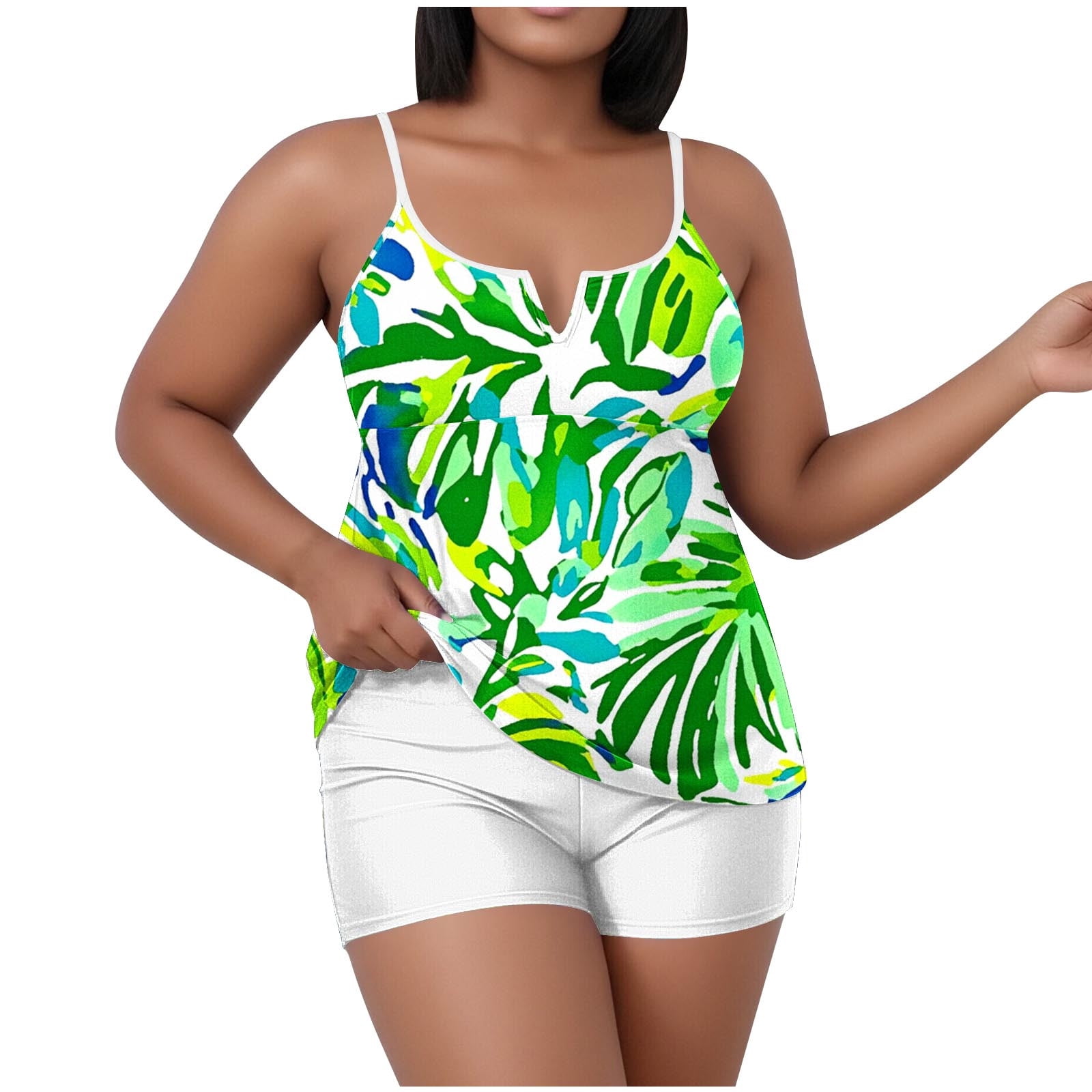 cocolona Plus Size Tankini Swimsuits for Women Fashion V Neck Loose Fit ...